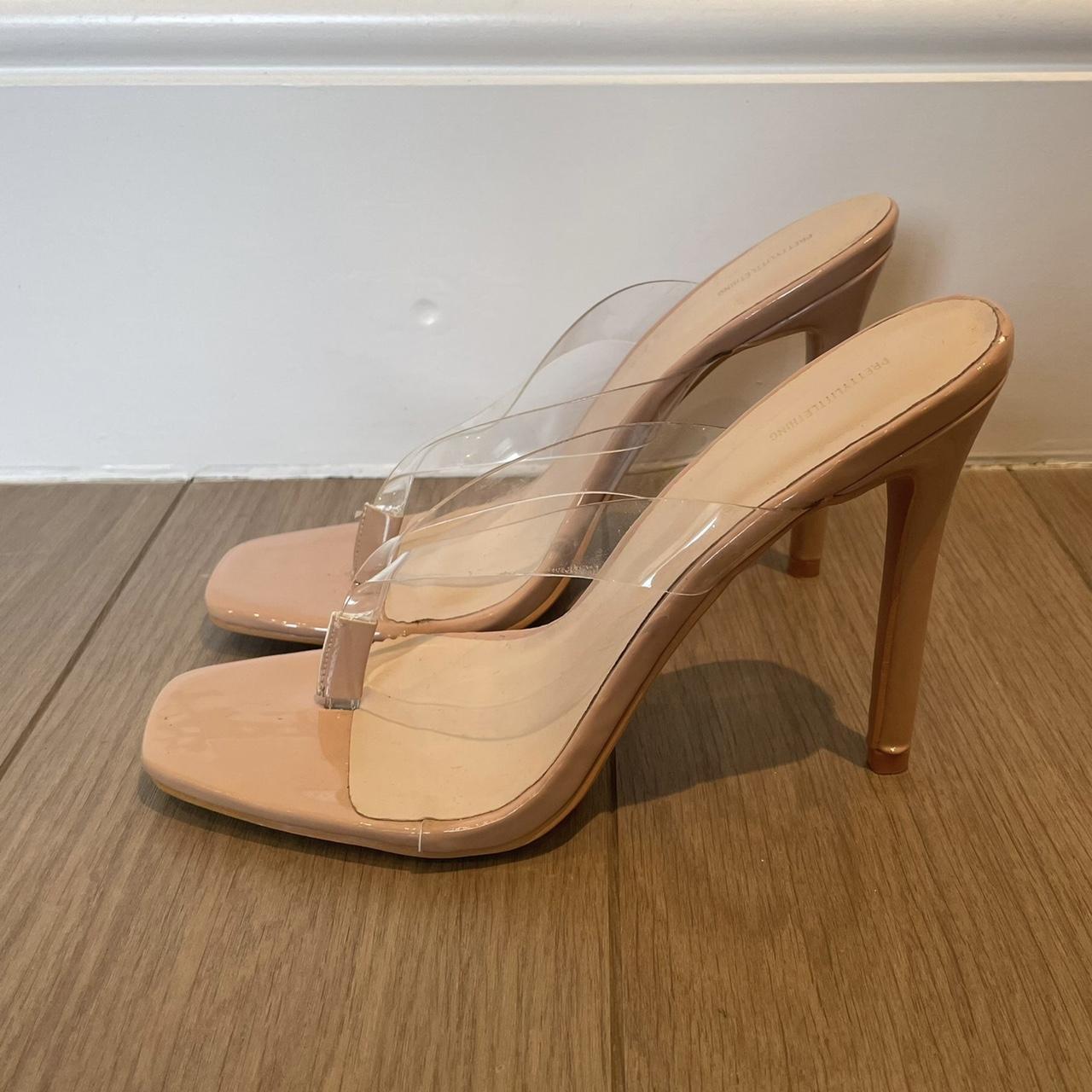 PrettyLittleThing Clear Flip-Flop Strap Nude Heel... - Depop PrettyLittleThing Clear Flip-Flop Strap Nude Heel... - Depop