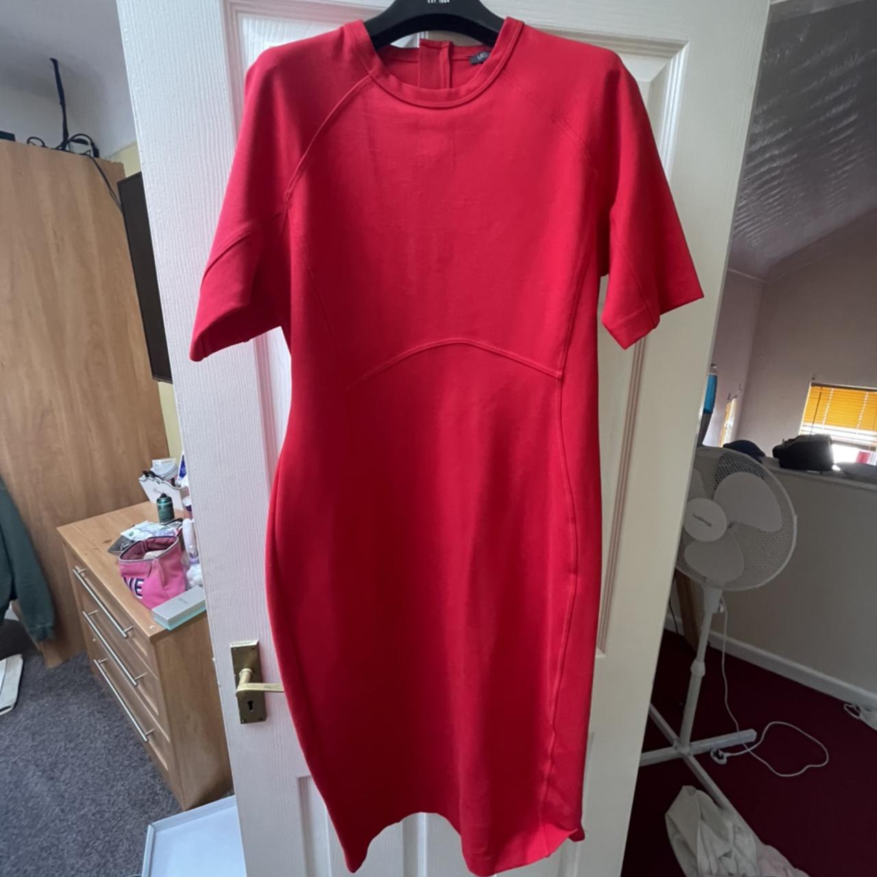 M&S red structured midi dress Never been... - Depop