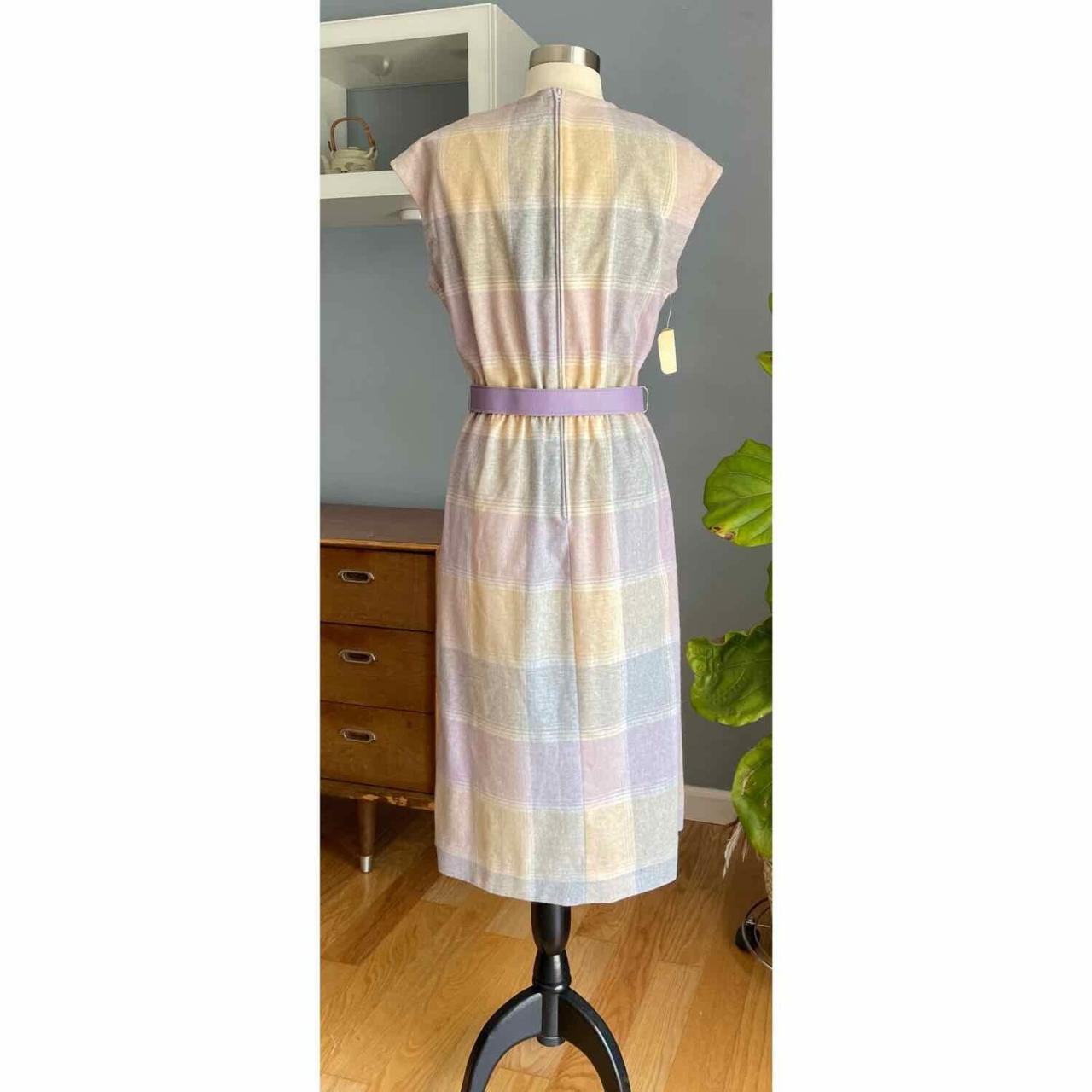 Vtg 70s Leslie Fay Pastel Plaid Wool Midi Dress... - Depop