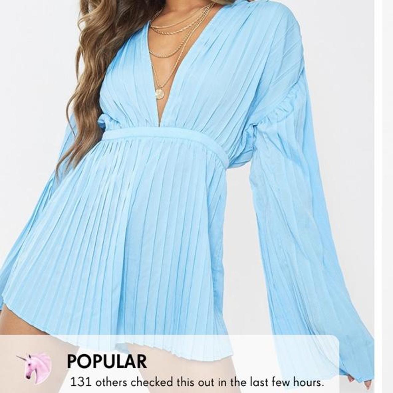 Pretty little thing Bright Blue Plunge Pleated... - Depop