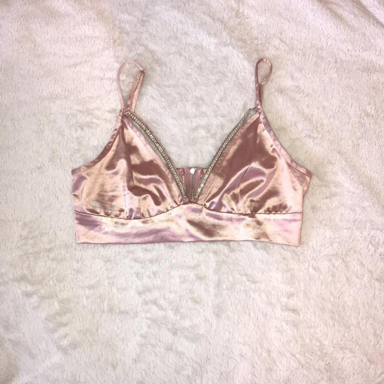 Two piece satin pink set with gems Size 10 Worn a... - Depop