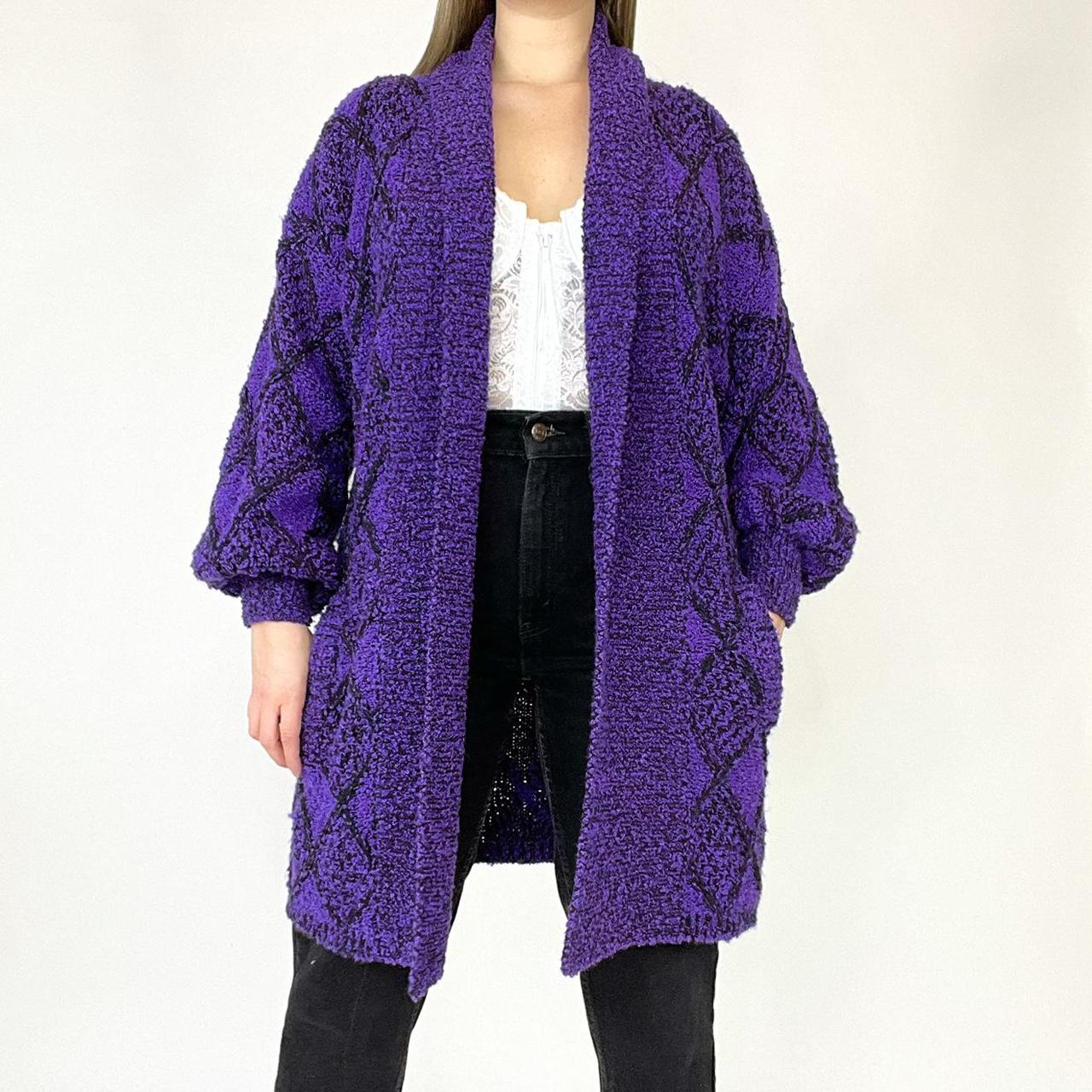 Amazing heavyweight oversized purple knit cardigan... - Depop