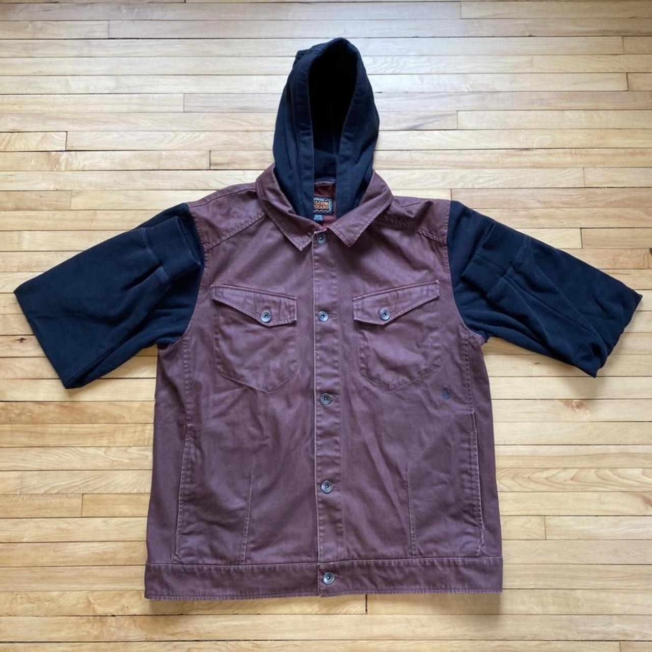 vintage volcom jacket burgundy & black super... - Depop