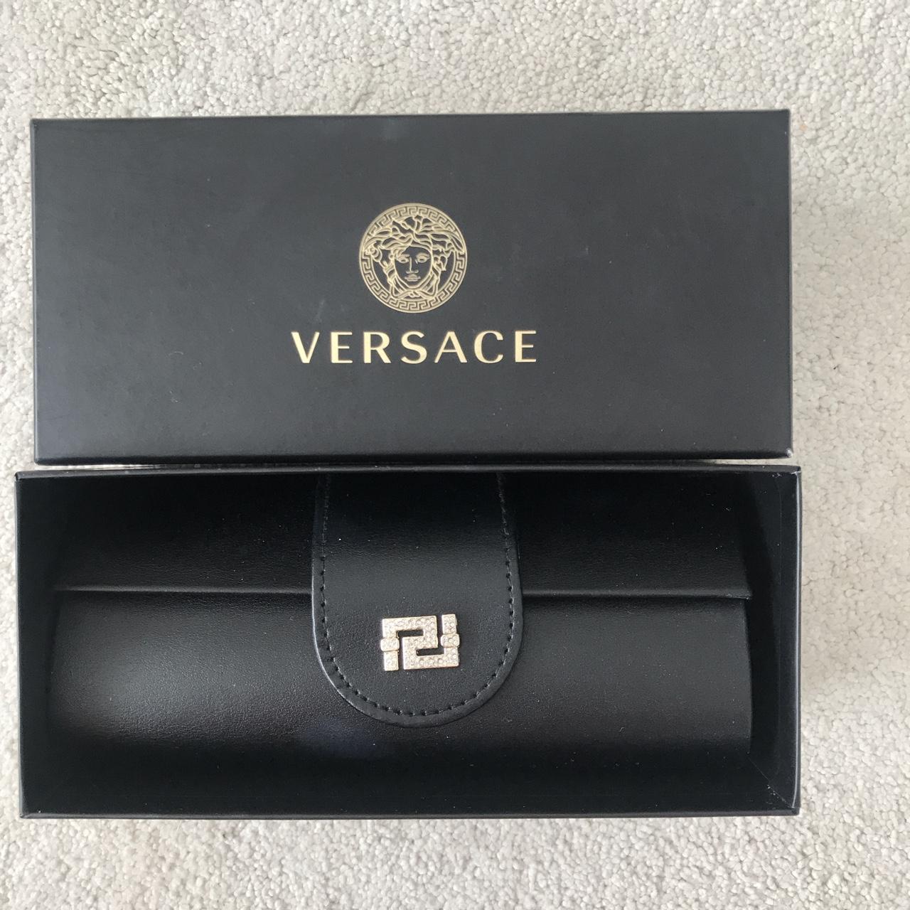 Versace black leather glasses case with gold and... - Depop