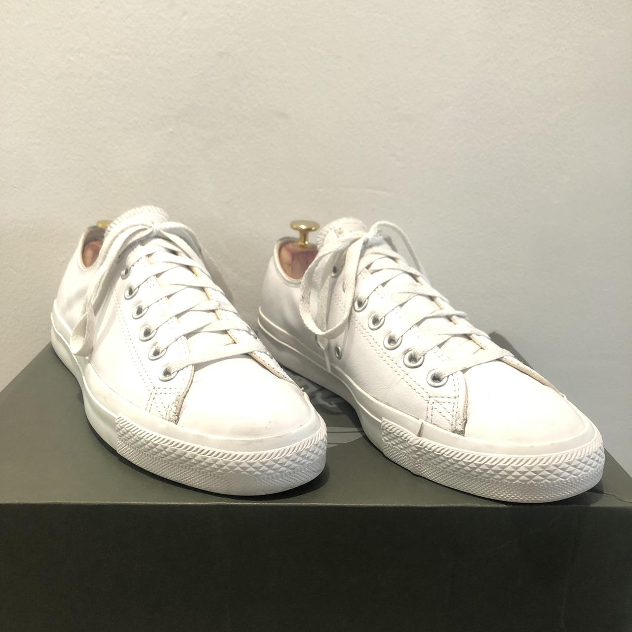 Converse leather white sneakers small scuff in one... - Depop