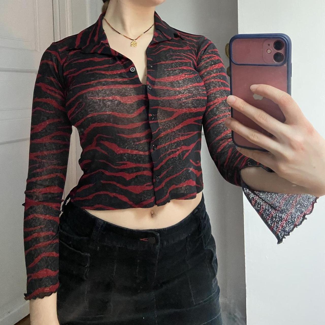 🖤 ️🖤coolest 00s semi sheer mesh long sleeve w lettuce... | Depop