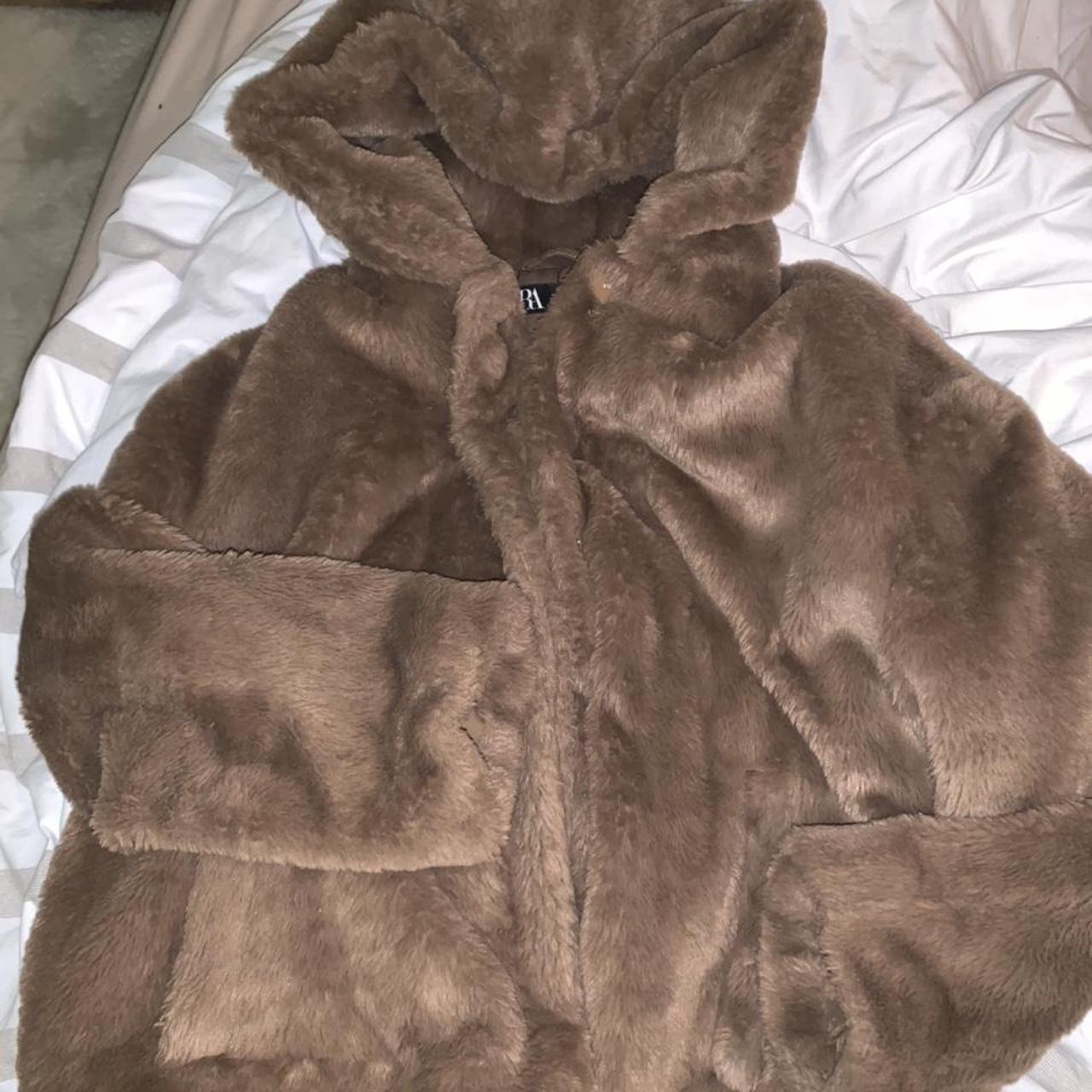 Zara fur jacket with hood Really soft and warm Size... - Depop