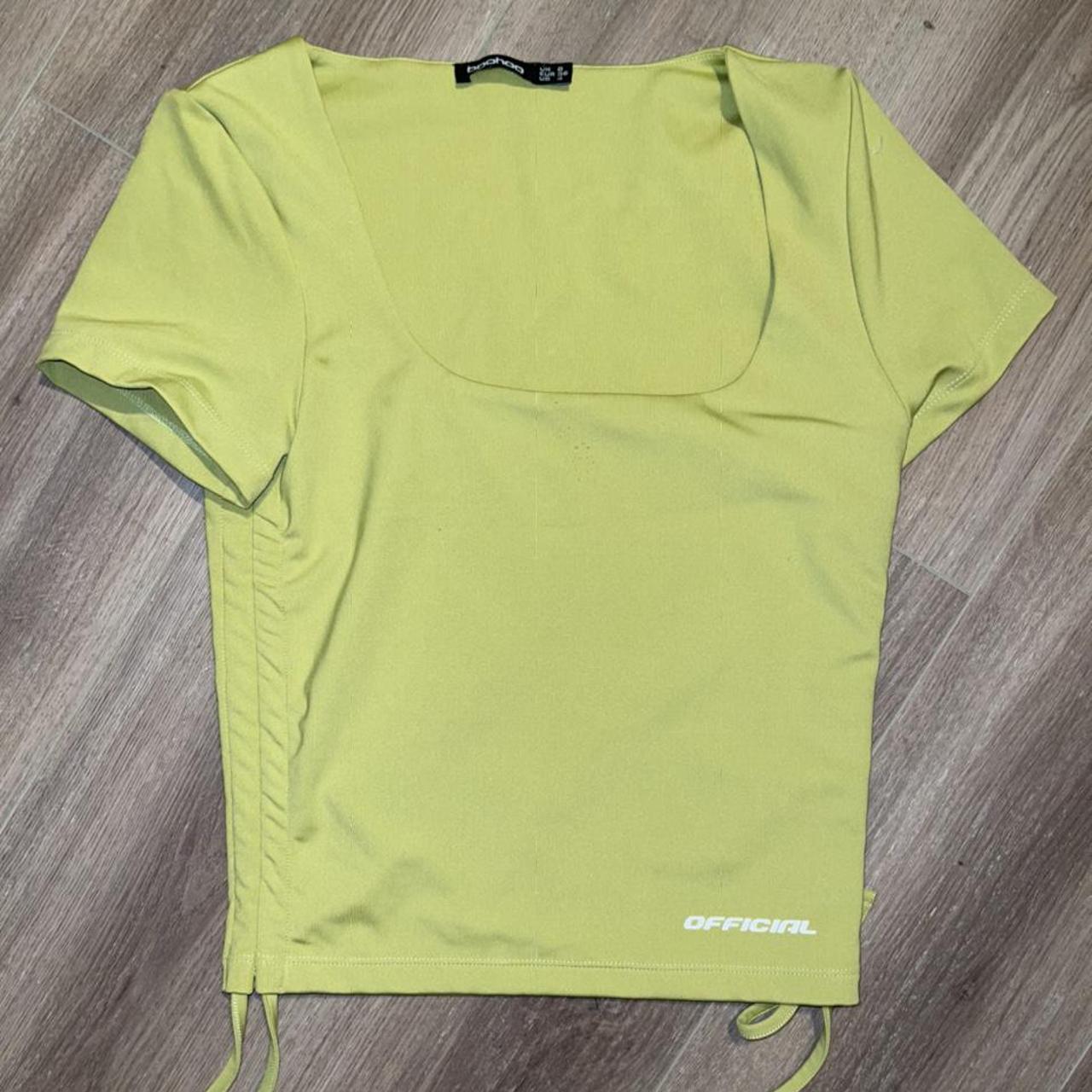 Square neck neon drawstring skin tight gym top Love... - Depop