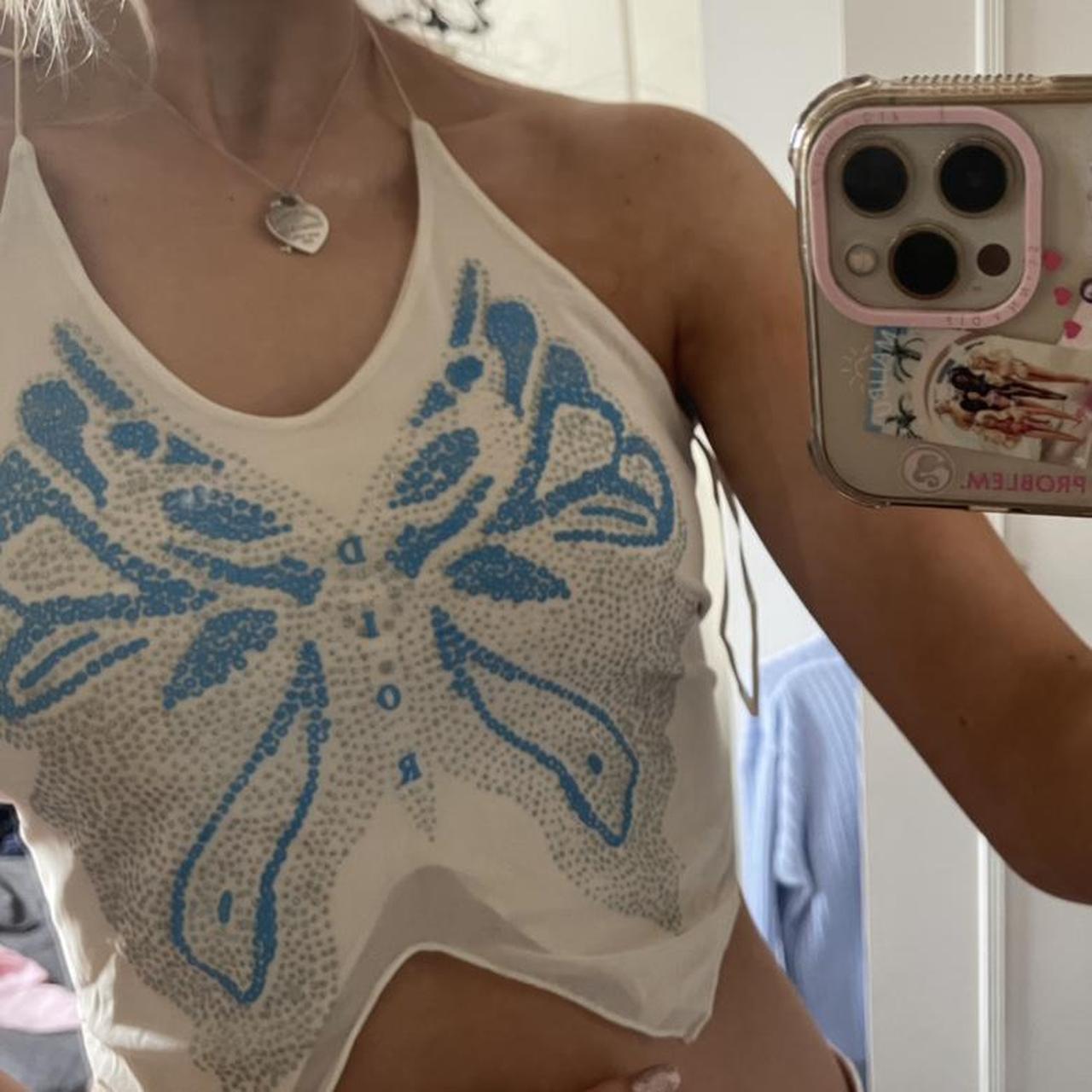 and in white butterfly top tie up back - Depop