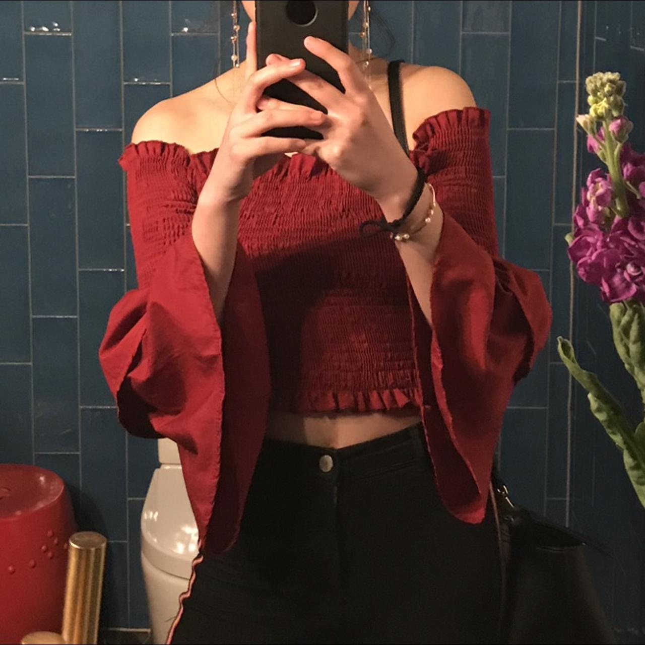 💓Red/Maroon ruffled off shoulder top💓 • super cute,... - Depop