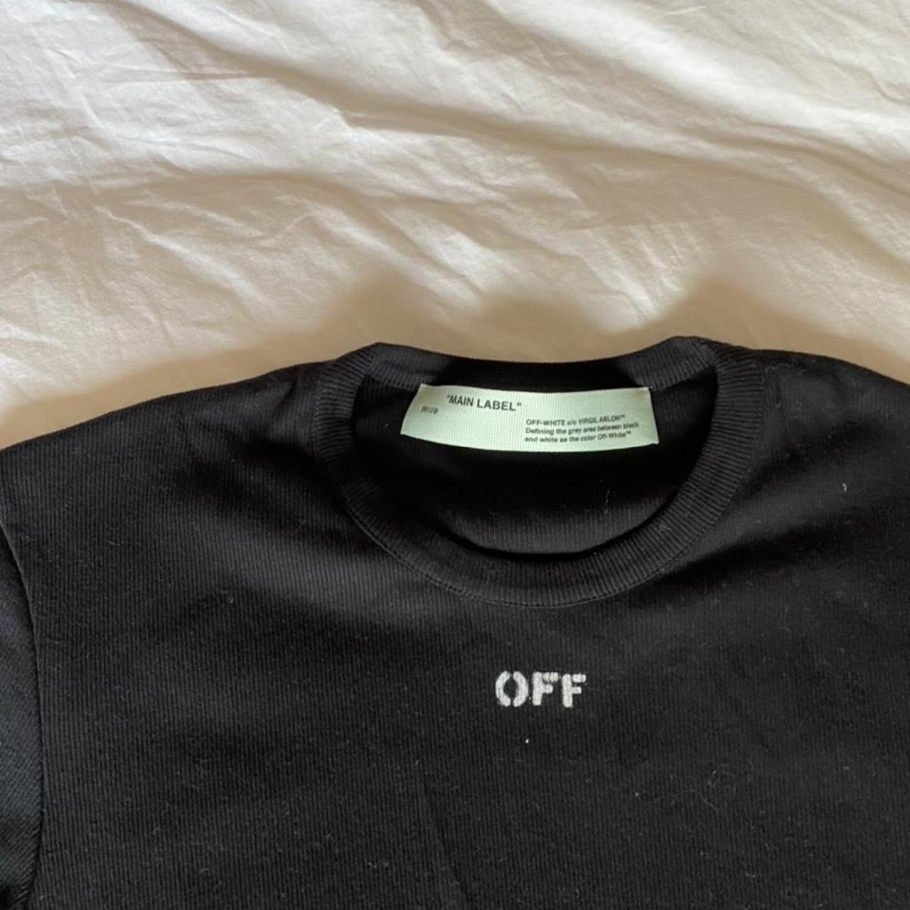 Off-white ribbed black t shirt Slim fitting and... - Depop