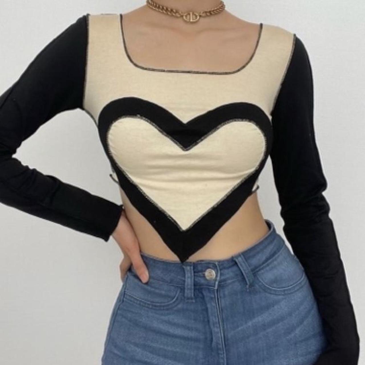 Heart crop top with long sleeves super cute size... - Depop
