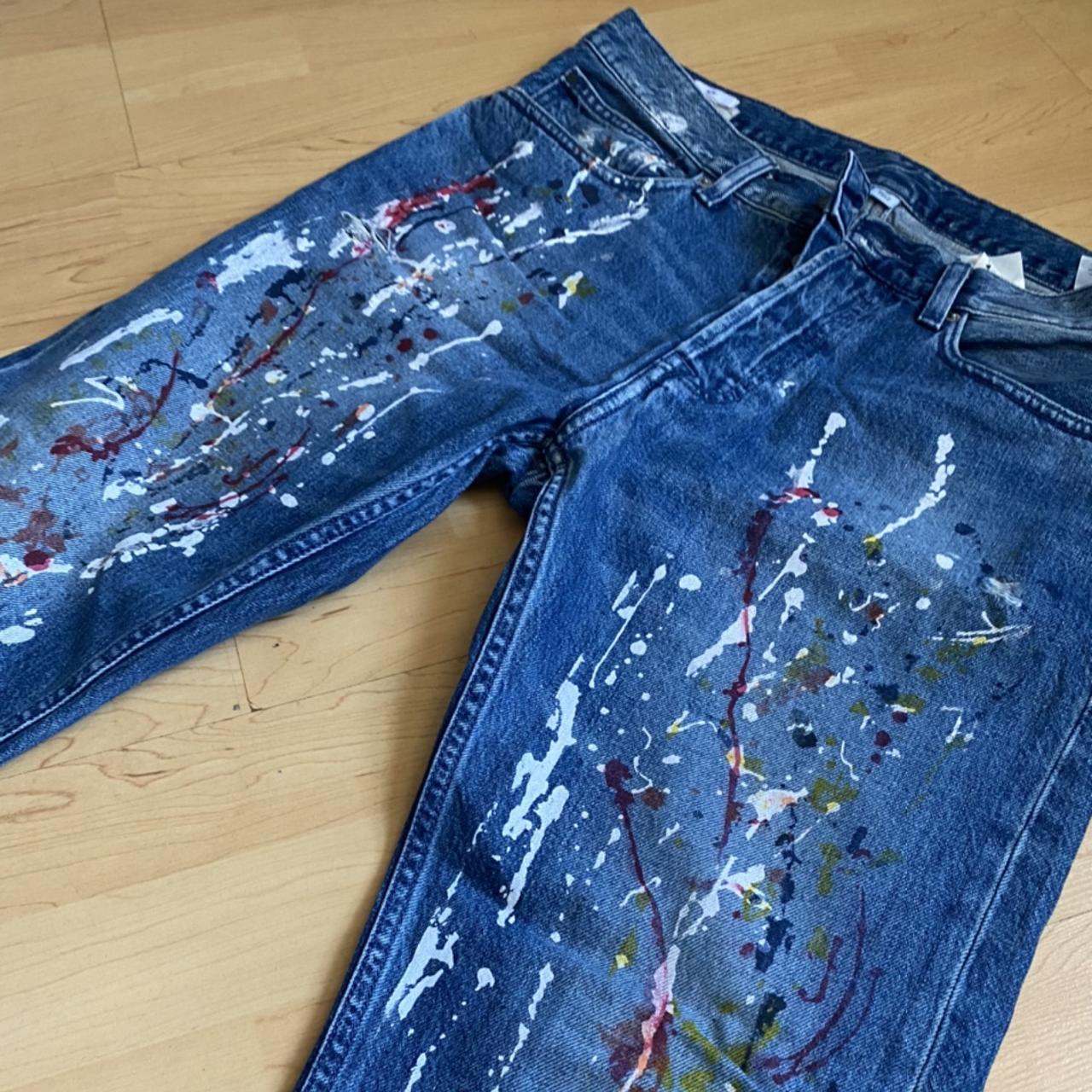 Calvin Klein slim denim with multicolored paint... - Depop