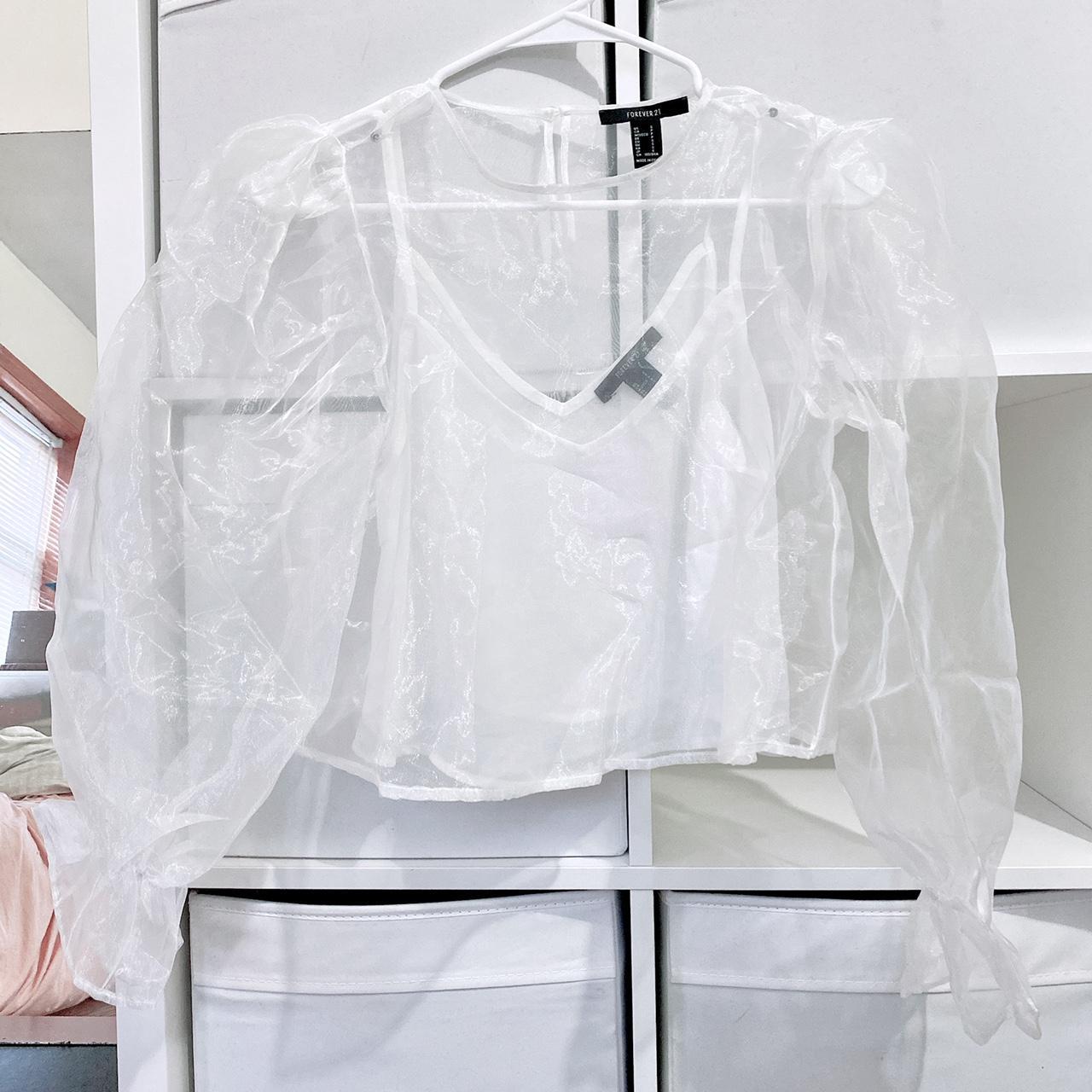 forever21 forever 21 white mesh organza transparent... - Depop
