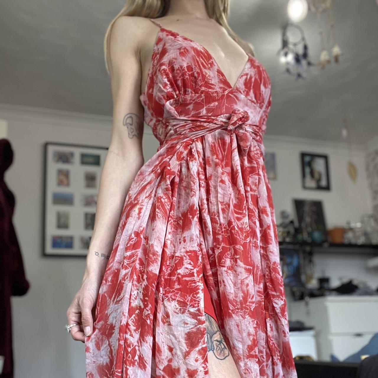 Red Long Flowy Double Leg-Split Dress. Worn Once! | Depop