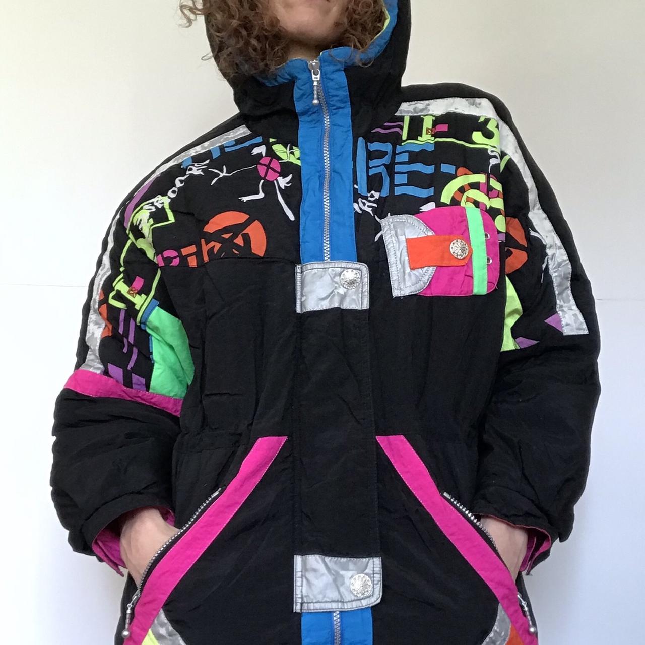 Awesome hyper techno colored ski jacket/coat with... - Depop