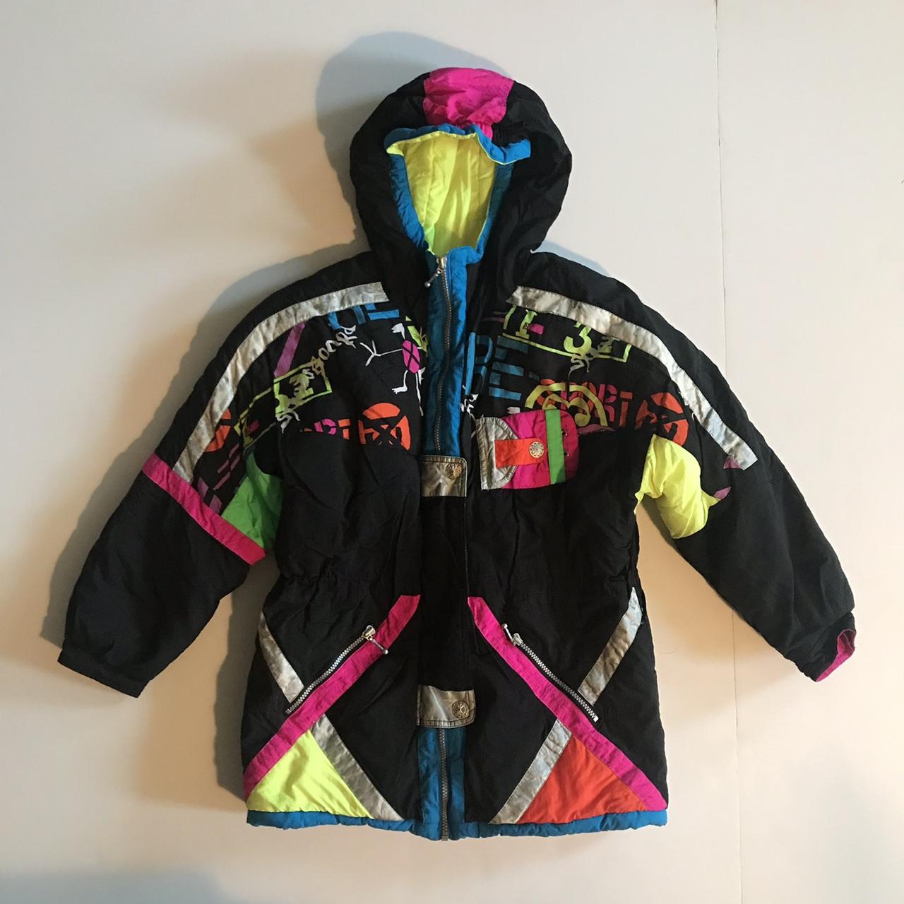 Awesome hyper techno colored ski jacket/coat with... - Depop