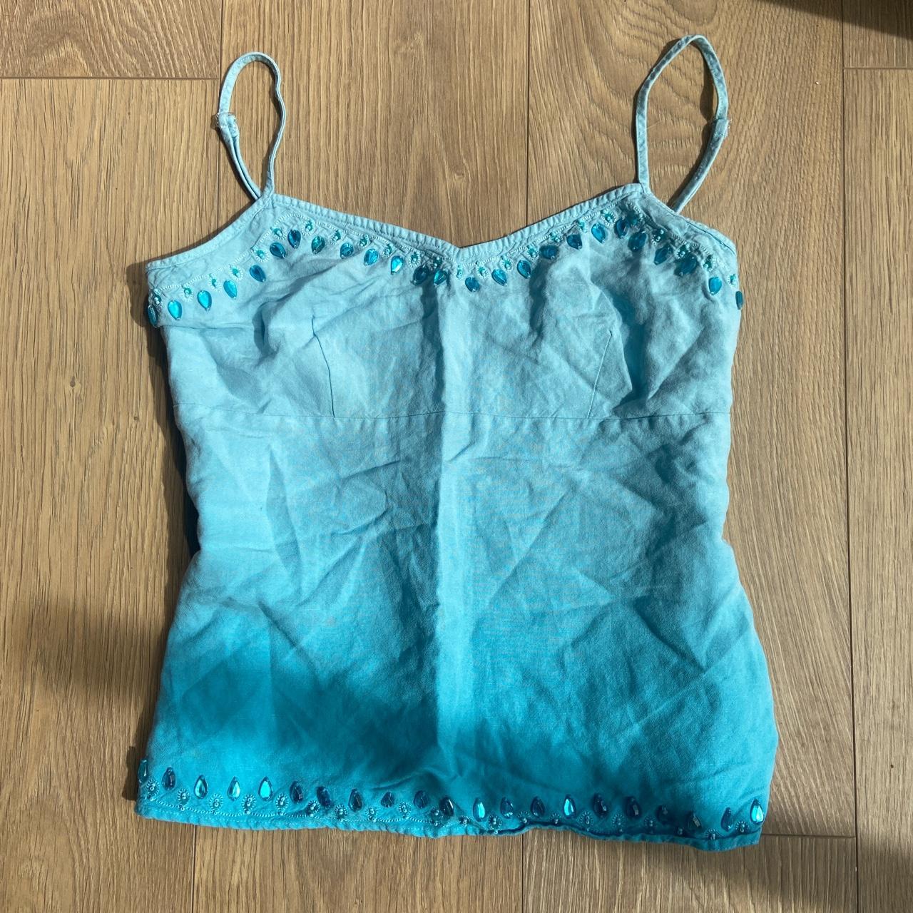 Thé cutest vintage blue gradient top with beaded... - Depop