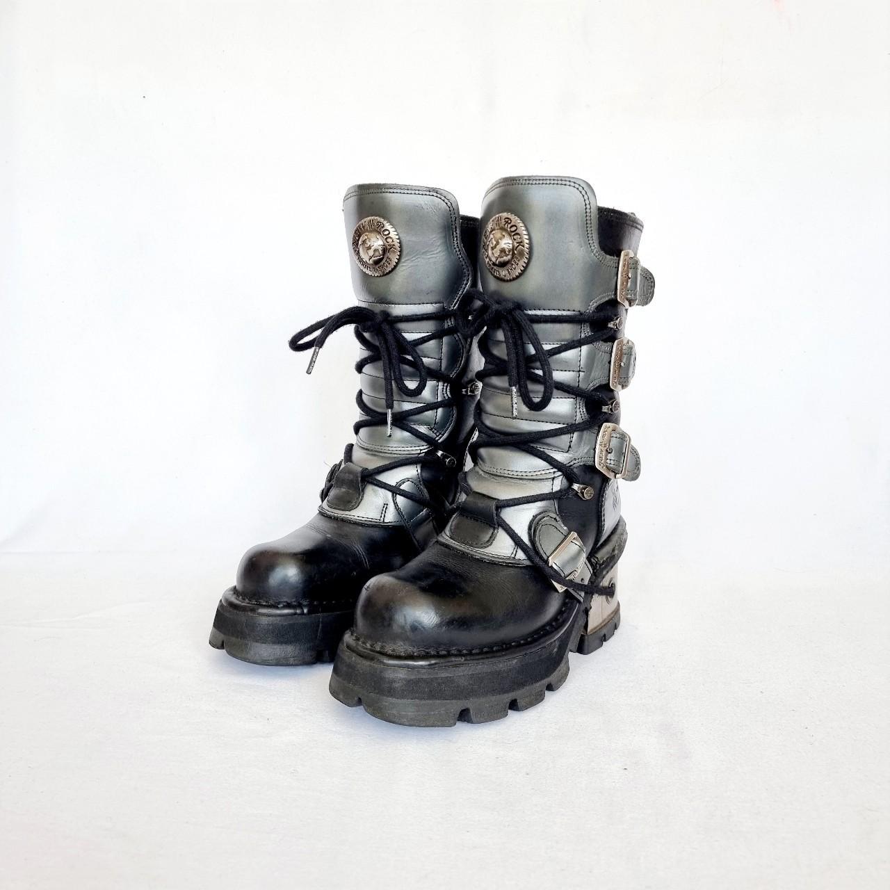 Vintage leather and metal heeled New Rock platform... - Depop