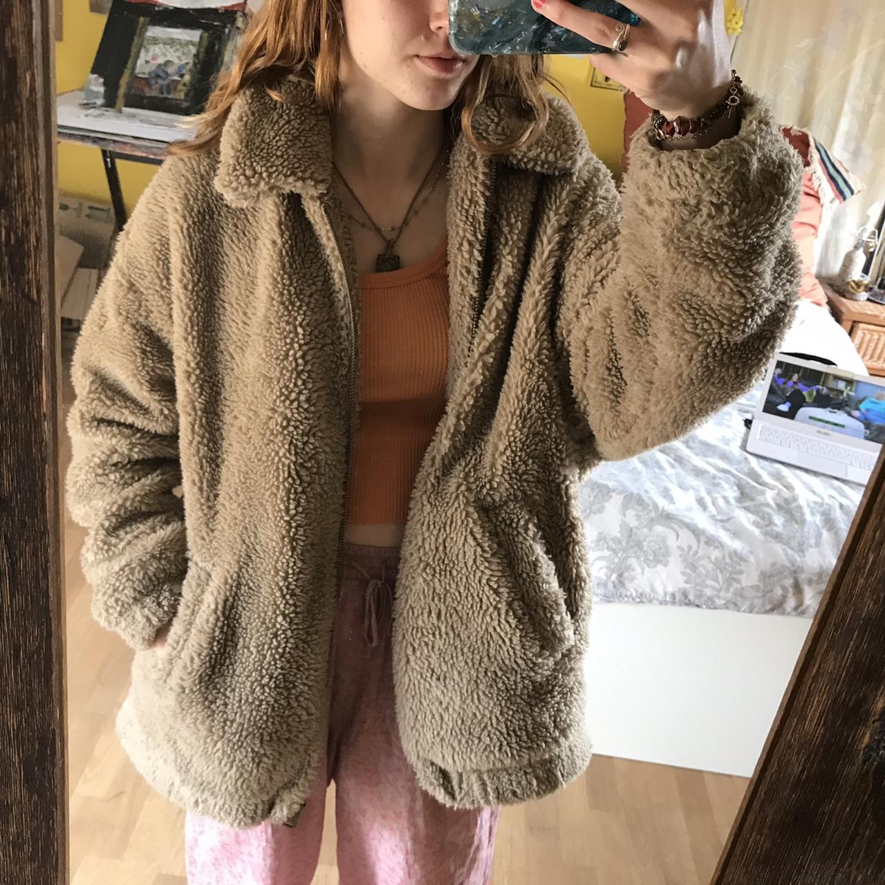 Urban outfitters brown fleece jacket/coat Perfect... - Depop