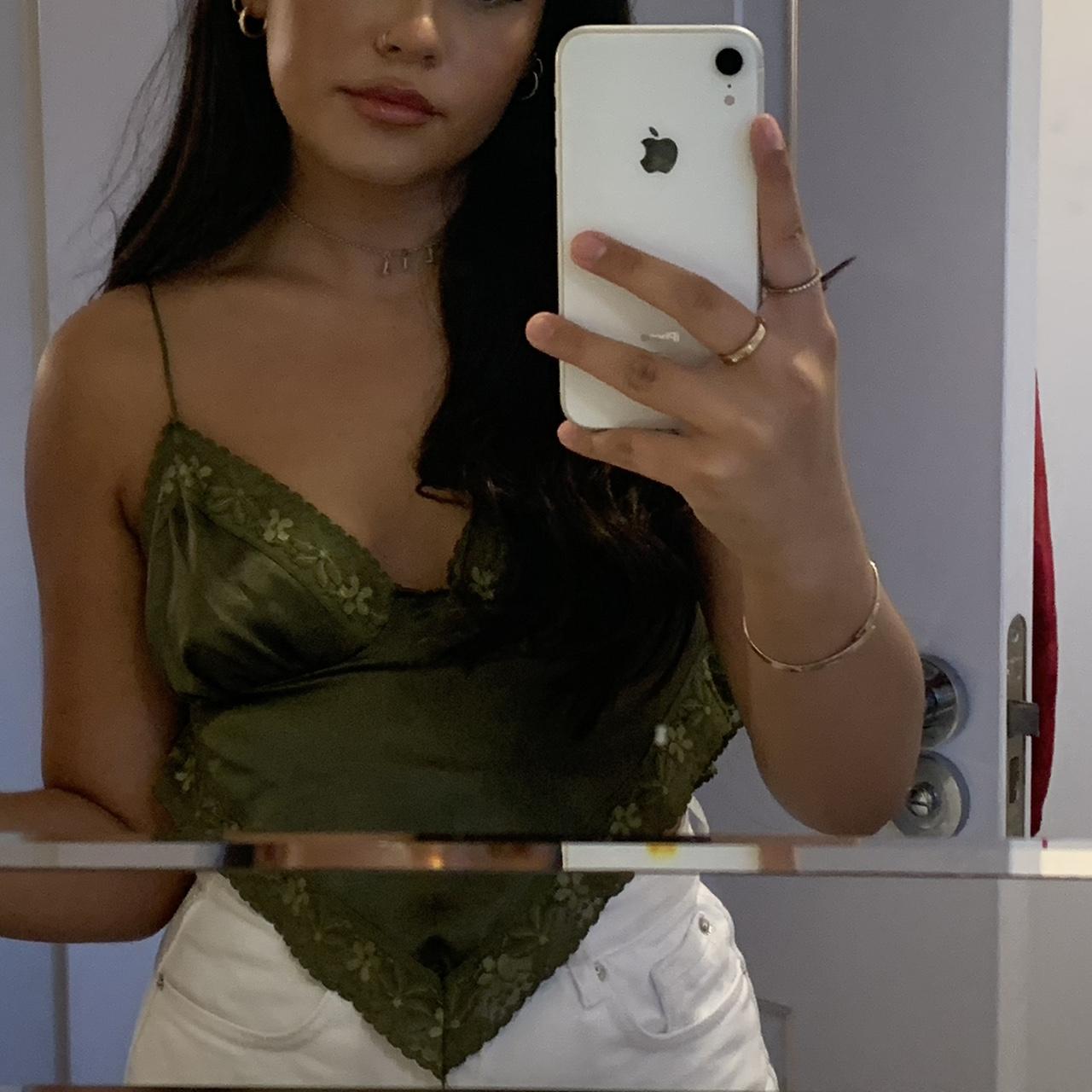 Nasty Gal Women's Khaki and Green Crop-top | Depop