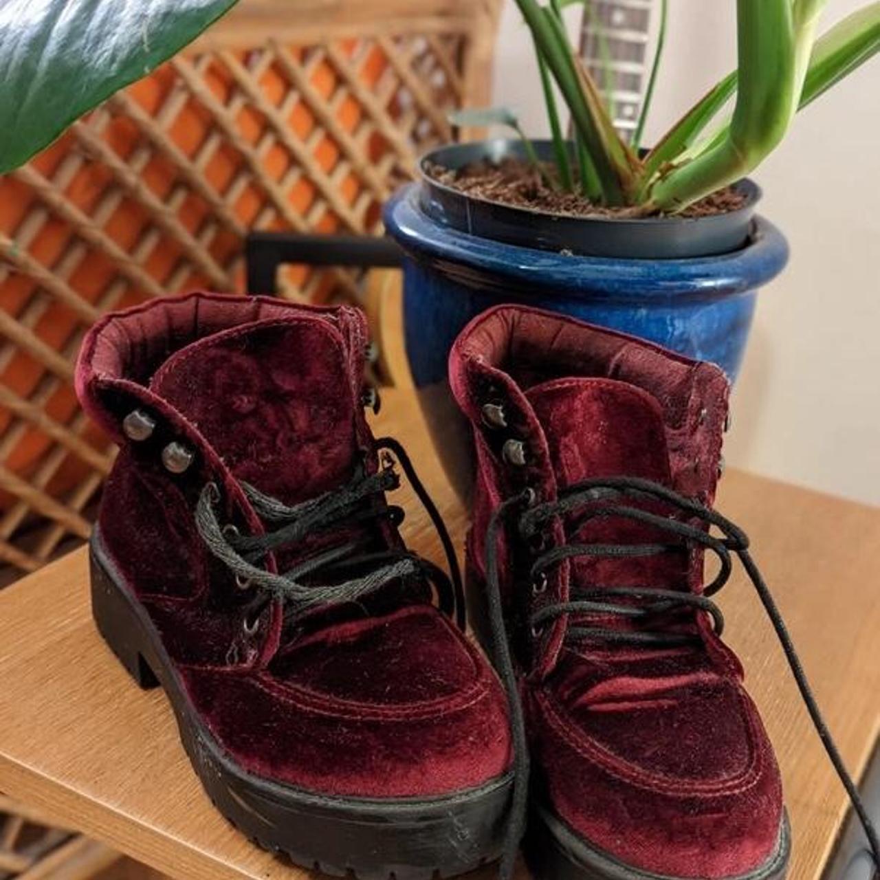 Velvet lace up UP boots. RRP £60. Slight rip by the... - Depop