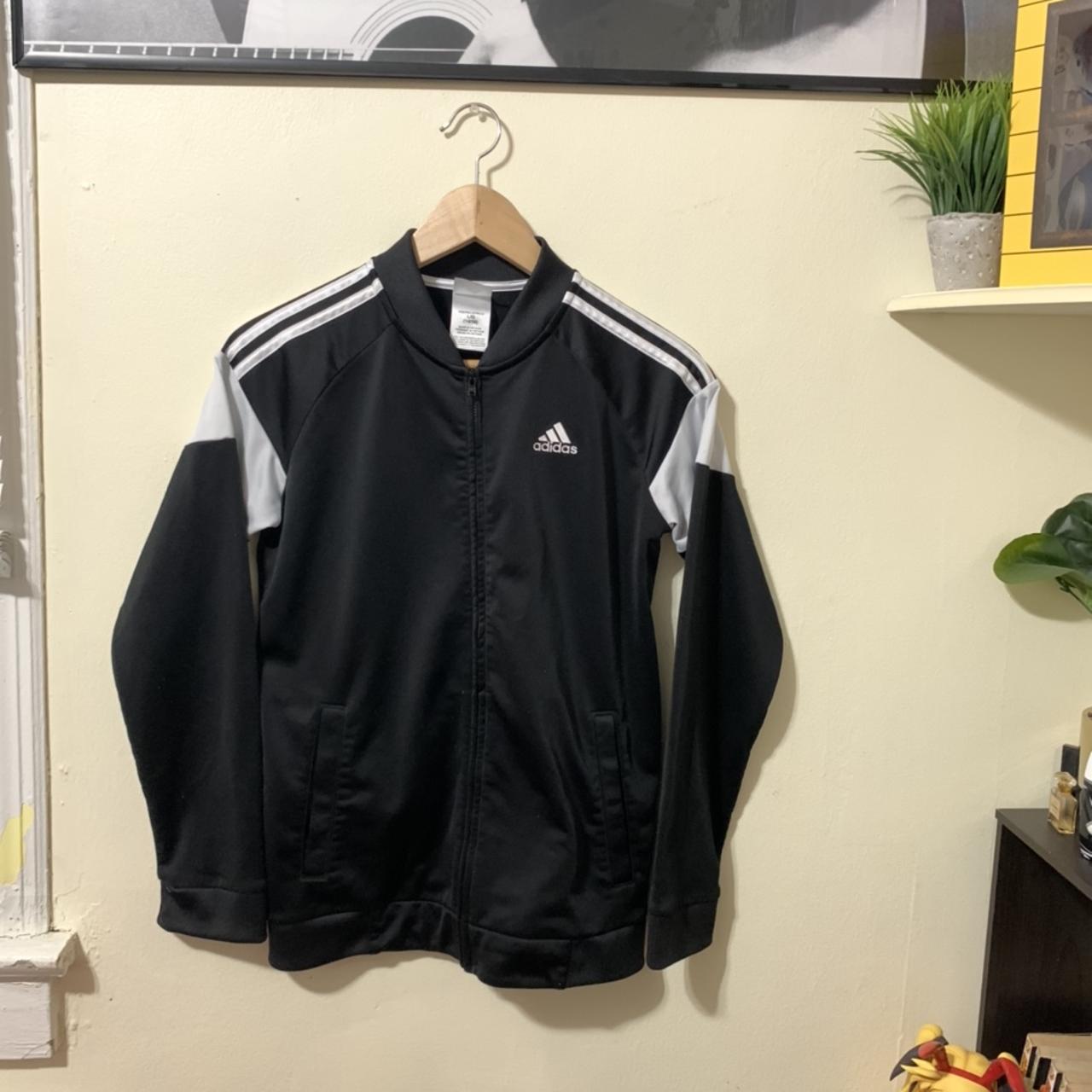Adidas Black and White Track Jacket Marked size... - Depop