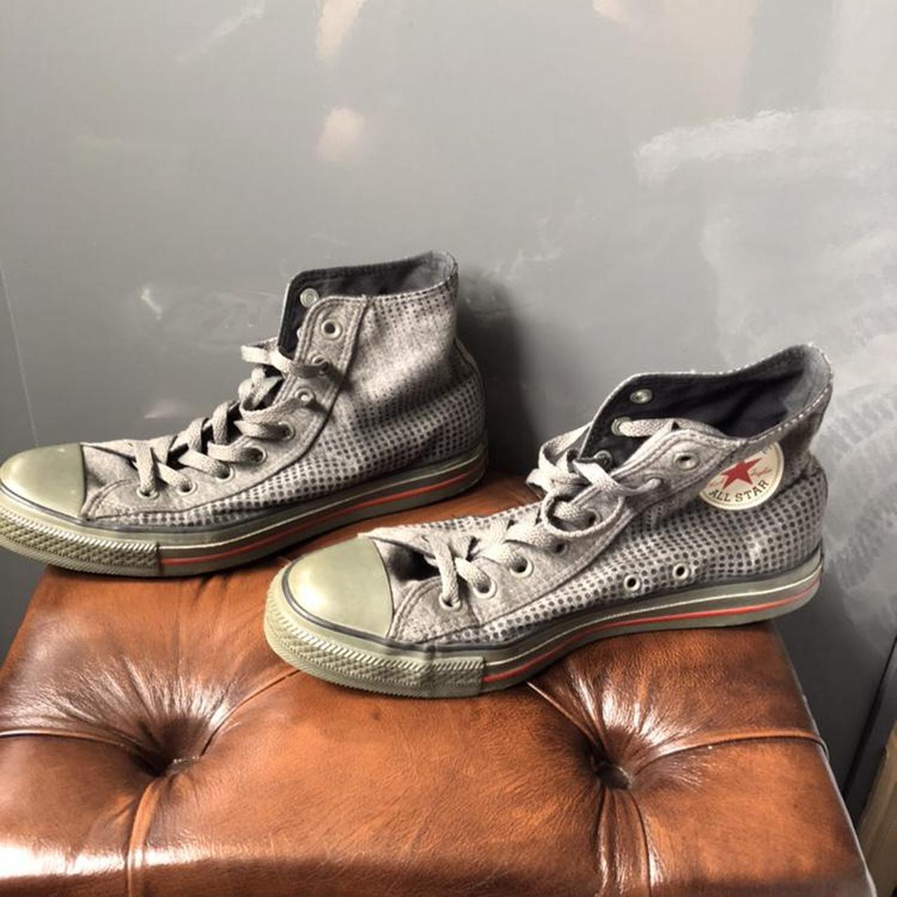 Converse all star hi tops grey red good condition... - Depop