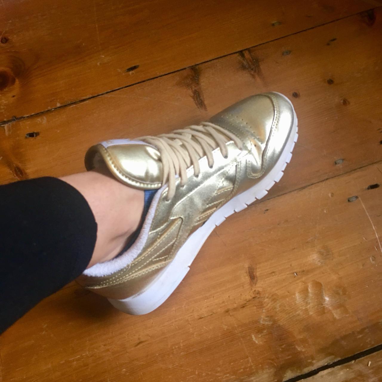 Ladies gold reebok classics Limited edition Worn... - Depop