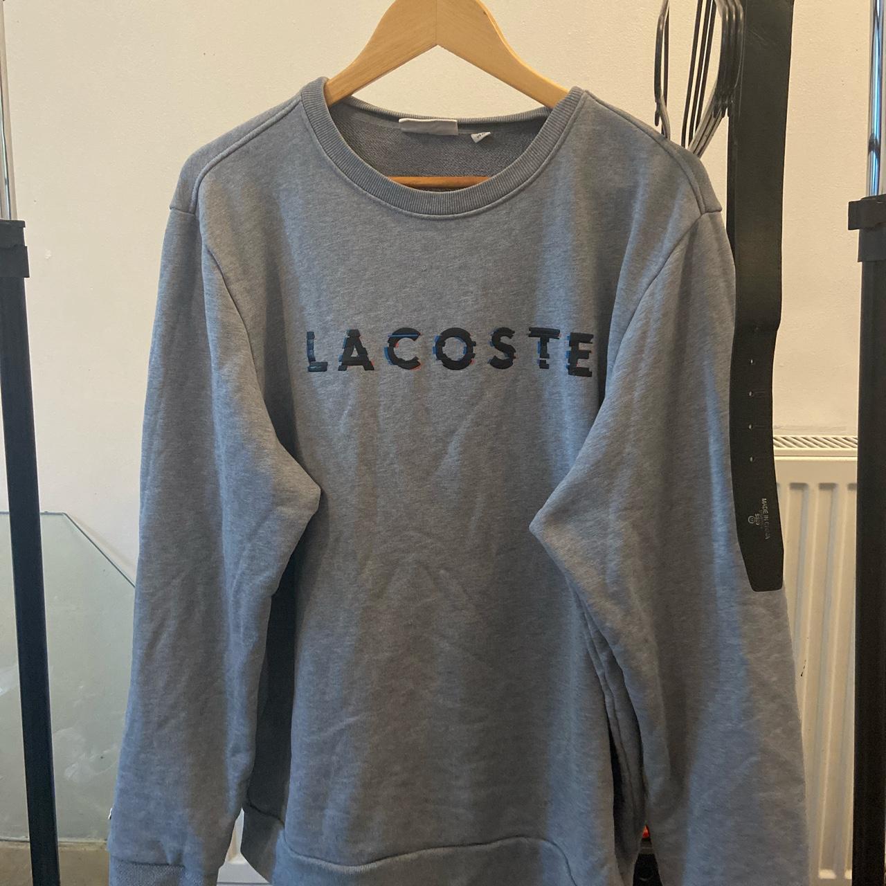 Lacoste Crew Sweatshirt - Grey Large split style... - Depop