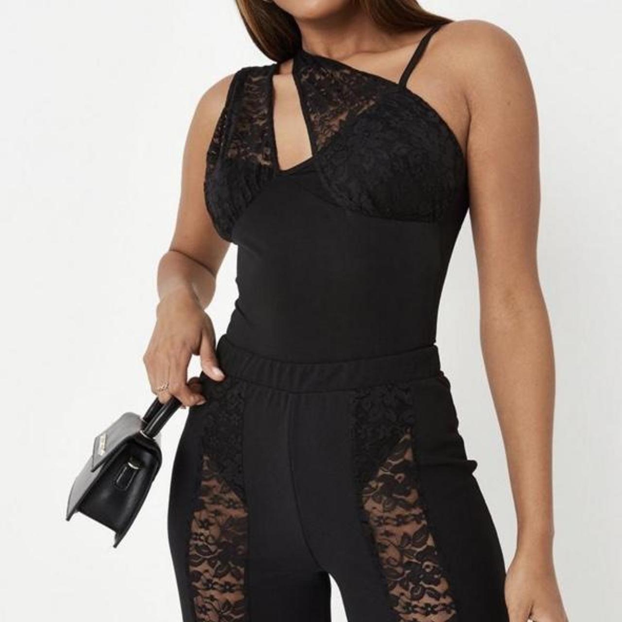 🖤 Missguided black lace overlay asymmetrical slinky... - Depop
