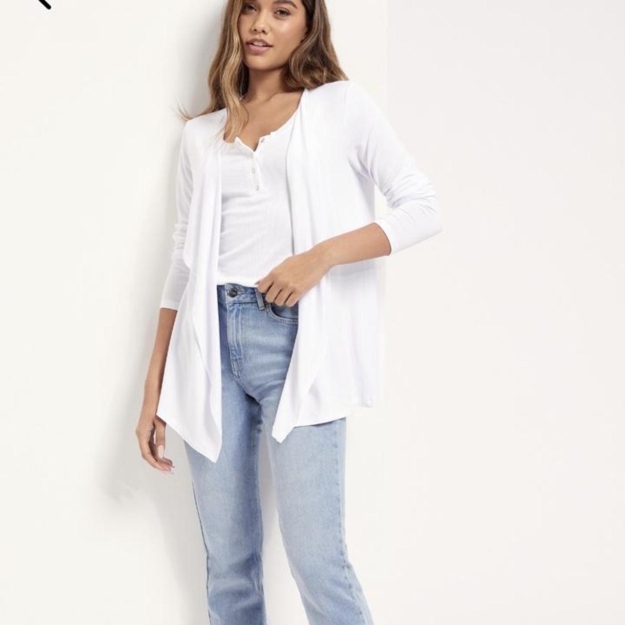 Lipsy waterfall cardigan White Size 12 Worn for an... - Depop