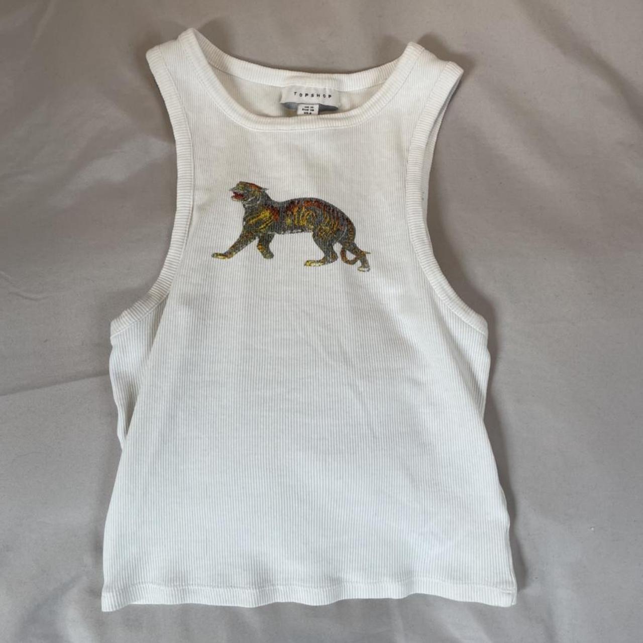 Topshop tiger white halter neck top. Size 10. - Depop