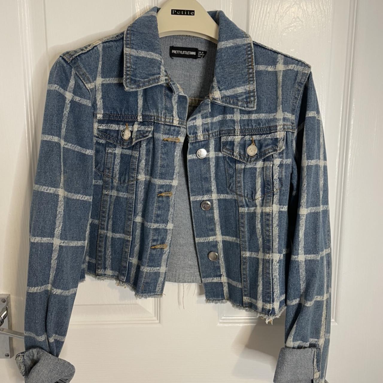 Pretty Little Thing checked denim jacket #plt... - Depop