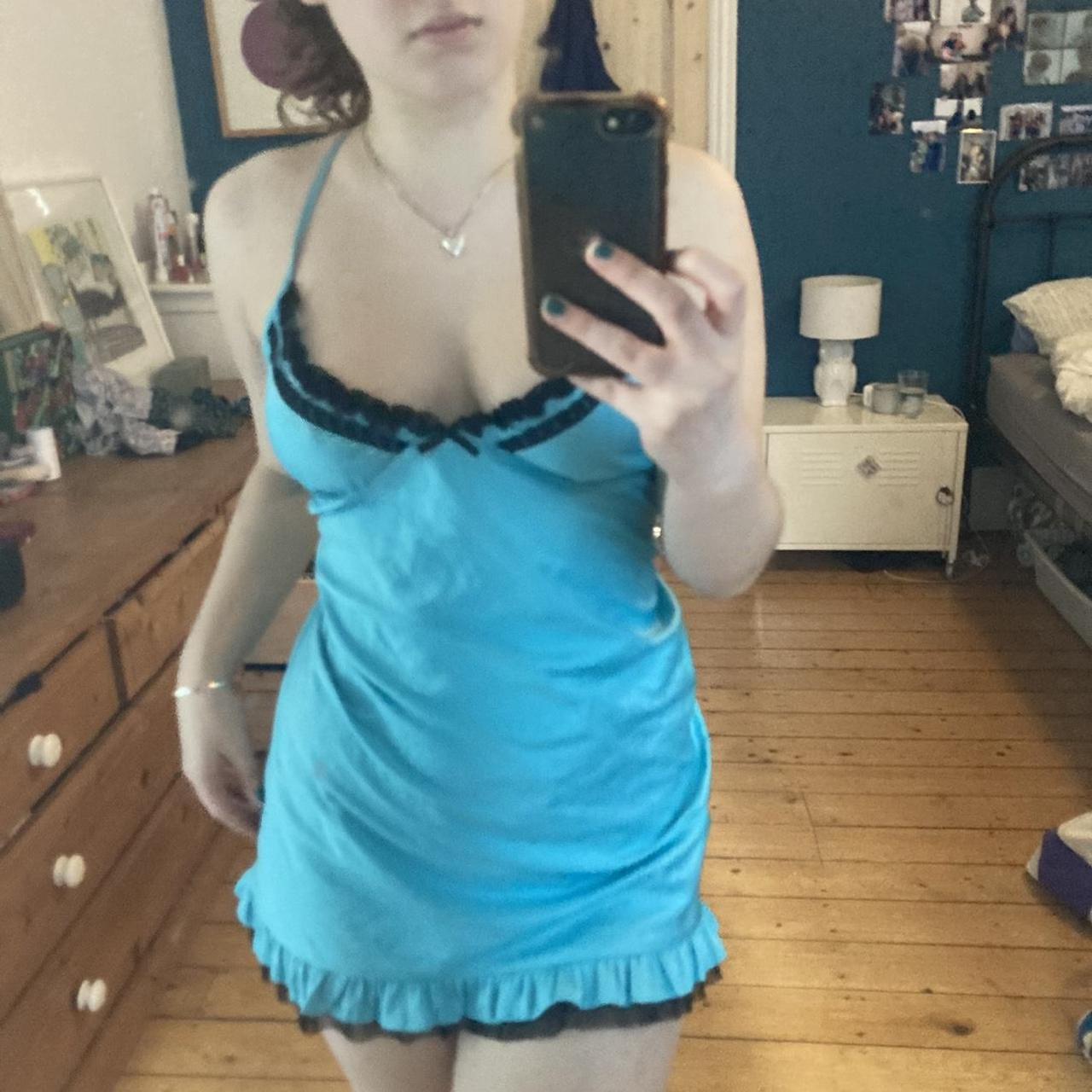 So pretty vintage blue mini night slip dress with... - Depop So pretty vintage blue mini night slip dress with... - Depop