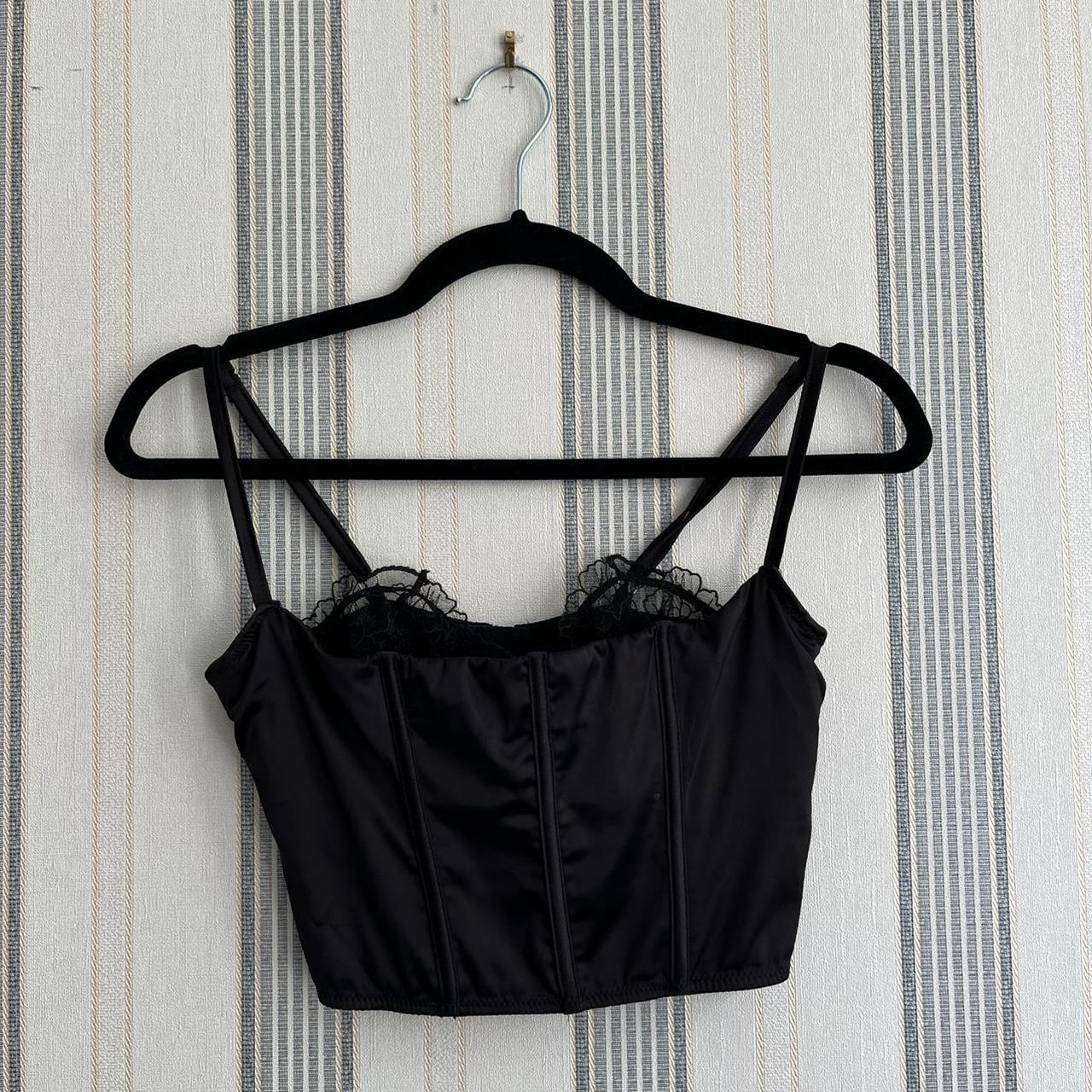 Satin Corset Crop Top In Black With Build In Lace Depop