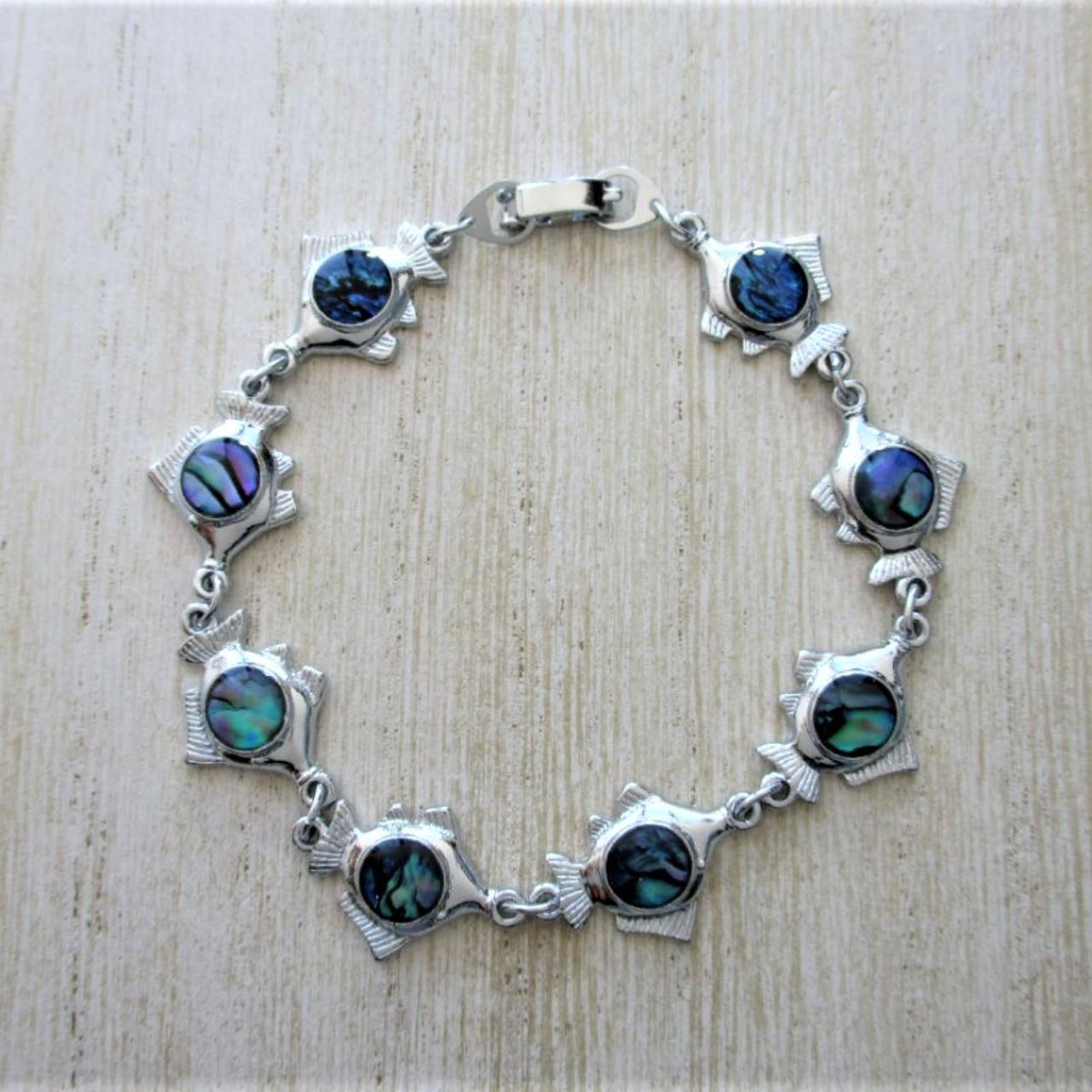NEW Blue Paua Shell Inlay Silver Tone Tropical Fish... - Depop