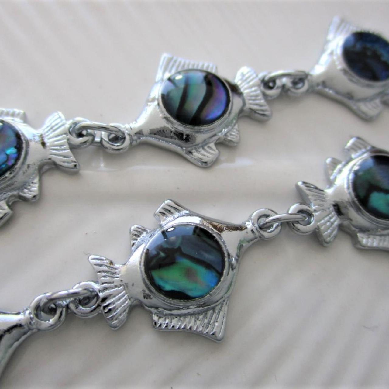 NEW Blue Paua Shell Inlay Silver Tone Tropical Fish... - Depop