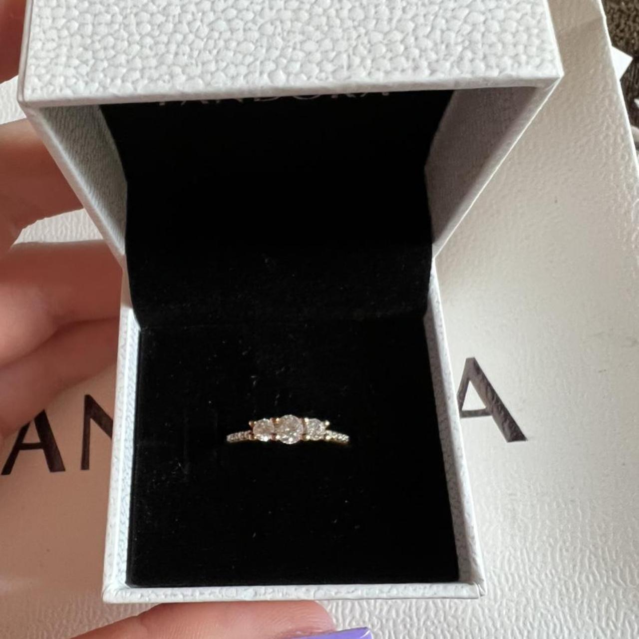 Pandora three stone rose gold ring - size 54 Comes... - Depop