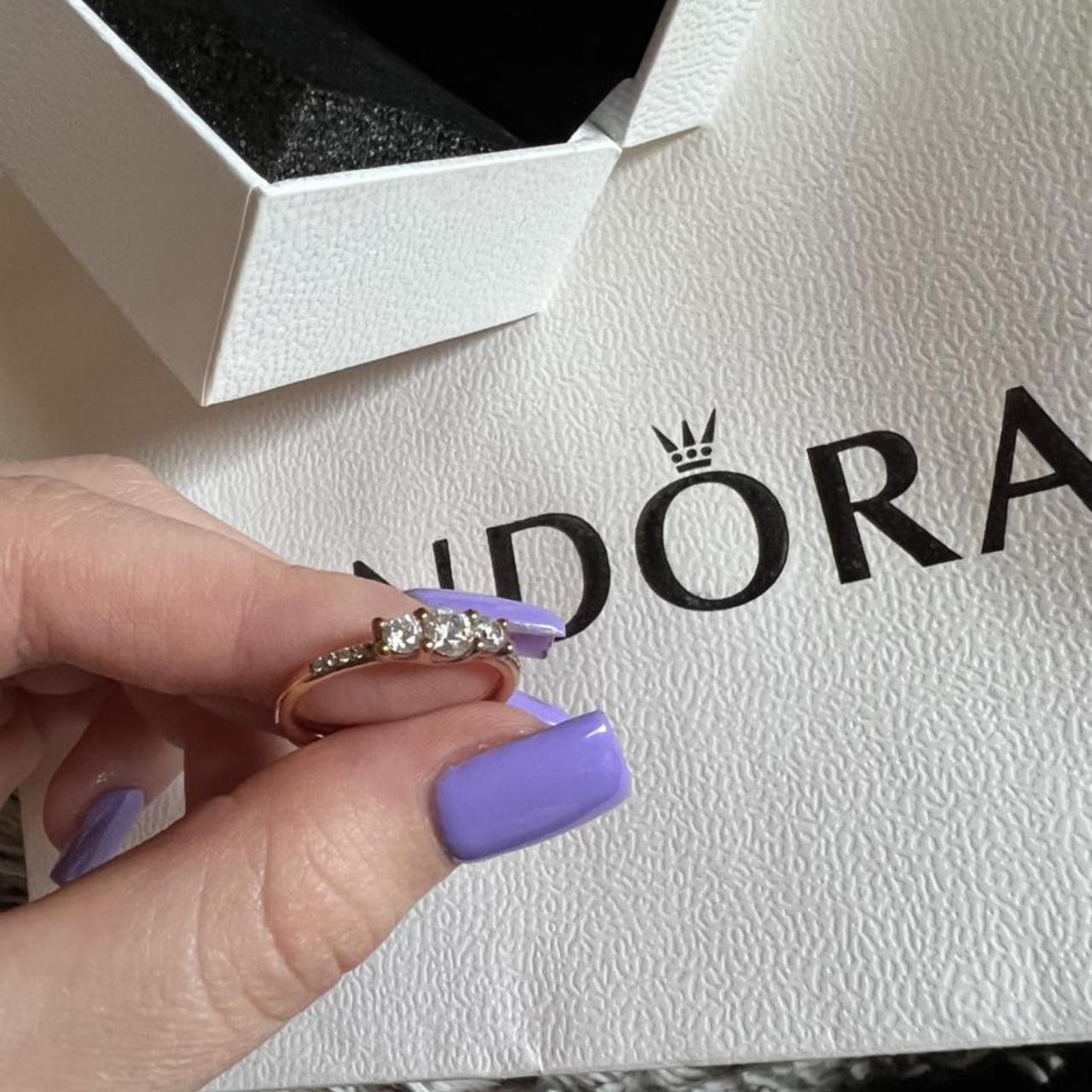 Pandora three stone rose gold ring - size 54 Comes... - Depop