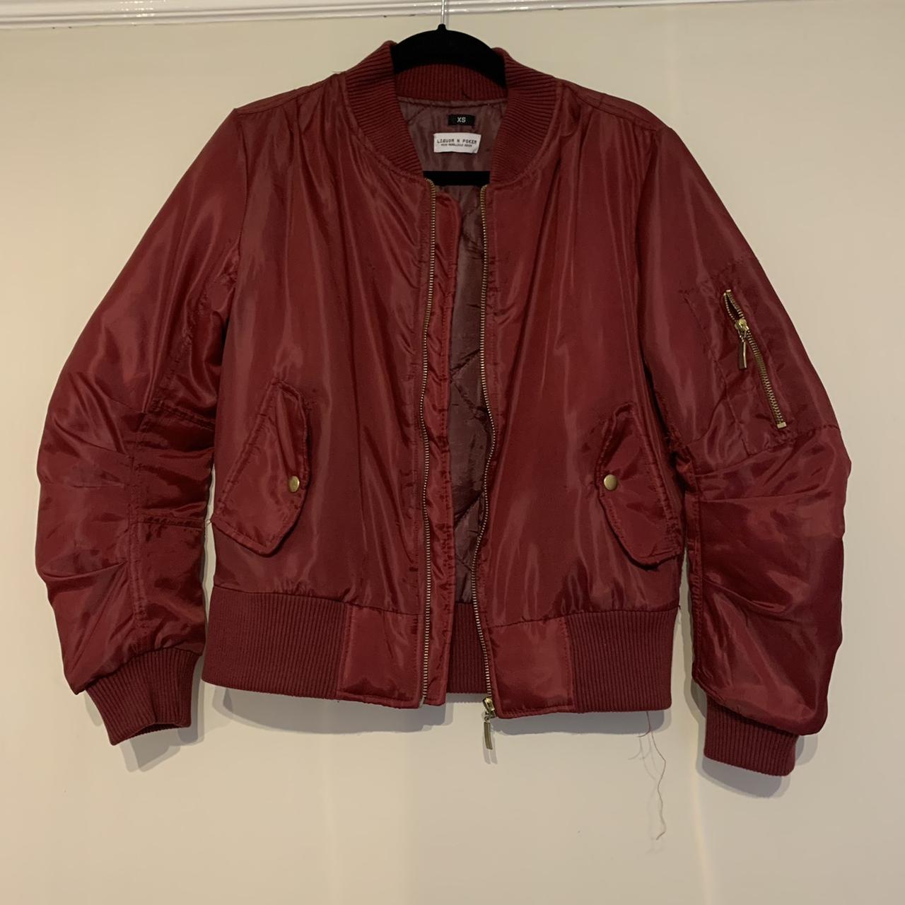 Liquor N Poker dark red bomber jacket, size XS. The... - Depop