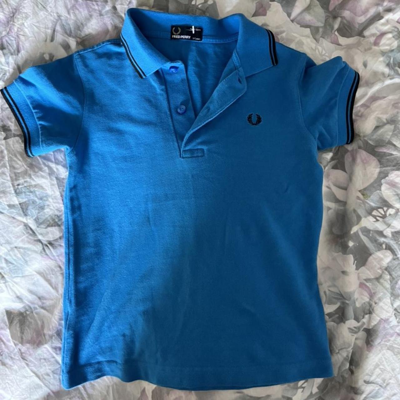 Fred Perry baby blue polo baby tee top shirt size... - Depop