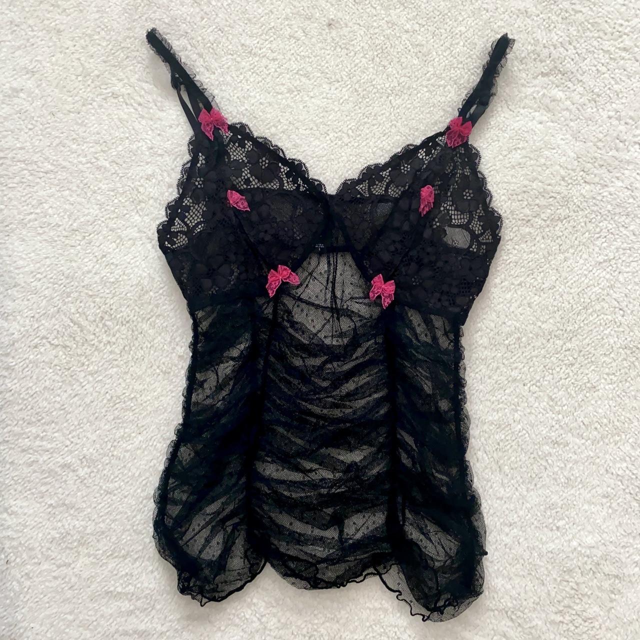 Black Sheer Camisole Top sheer mesh lace neck... - Depop