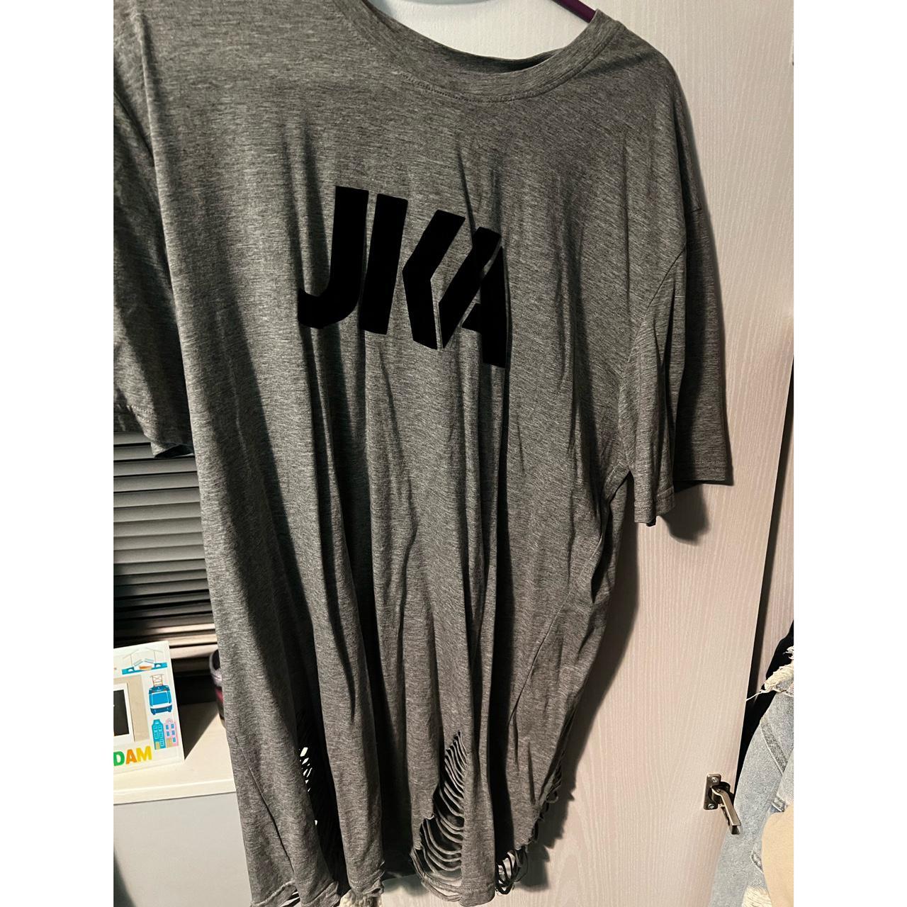 Grey JKA ripped longline T-shirt size small Used... - Depop