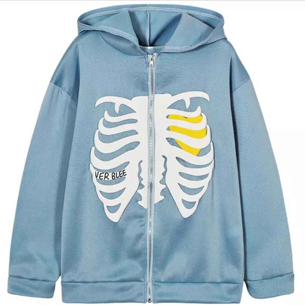 Blue anime rib print oversized hoodie White rib... - Depop