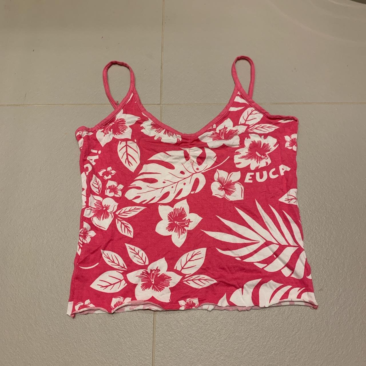 Very cute pink aloha hibiscus tank top. Bottom of... - Depop