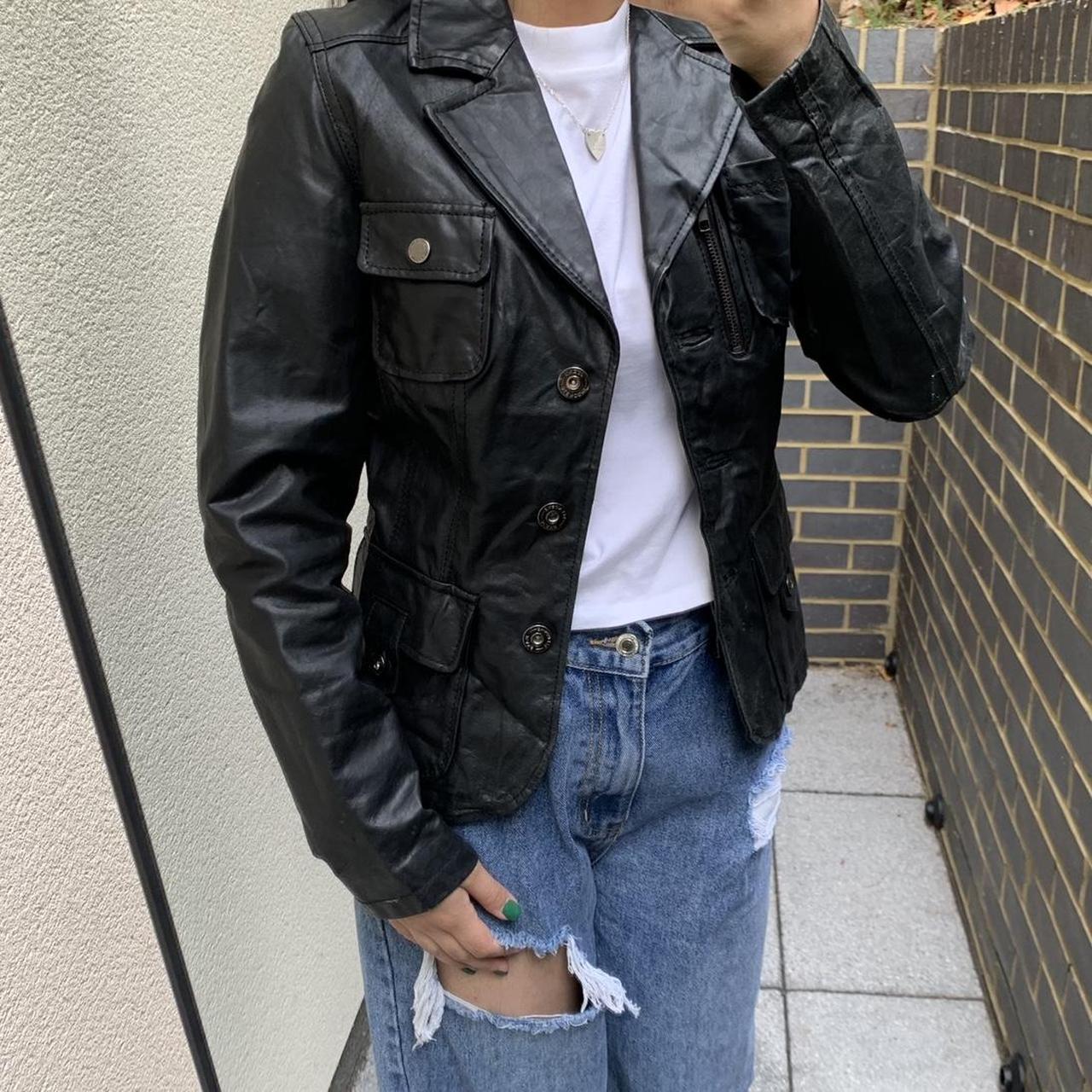 Vintage 90s leather jacket. Size 8. Nicest leather... - Depop