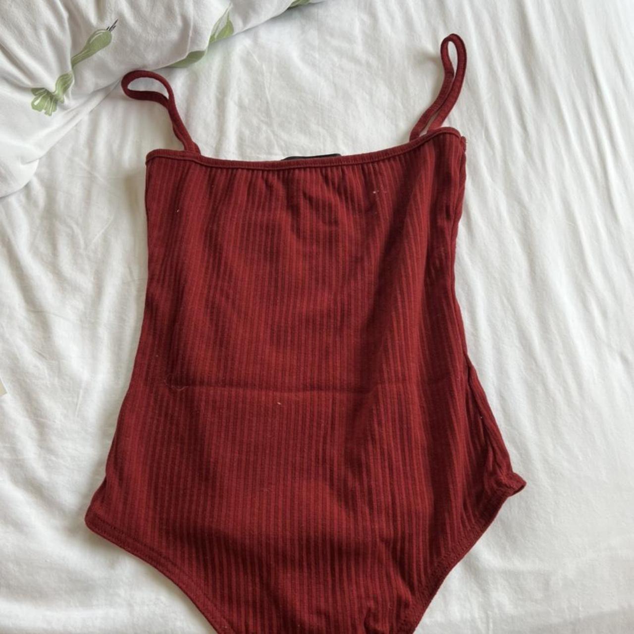 Missguided Women's Red and Burgundy Bodysuit | Depop