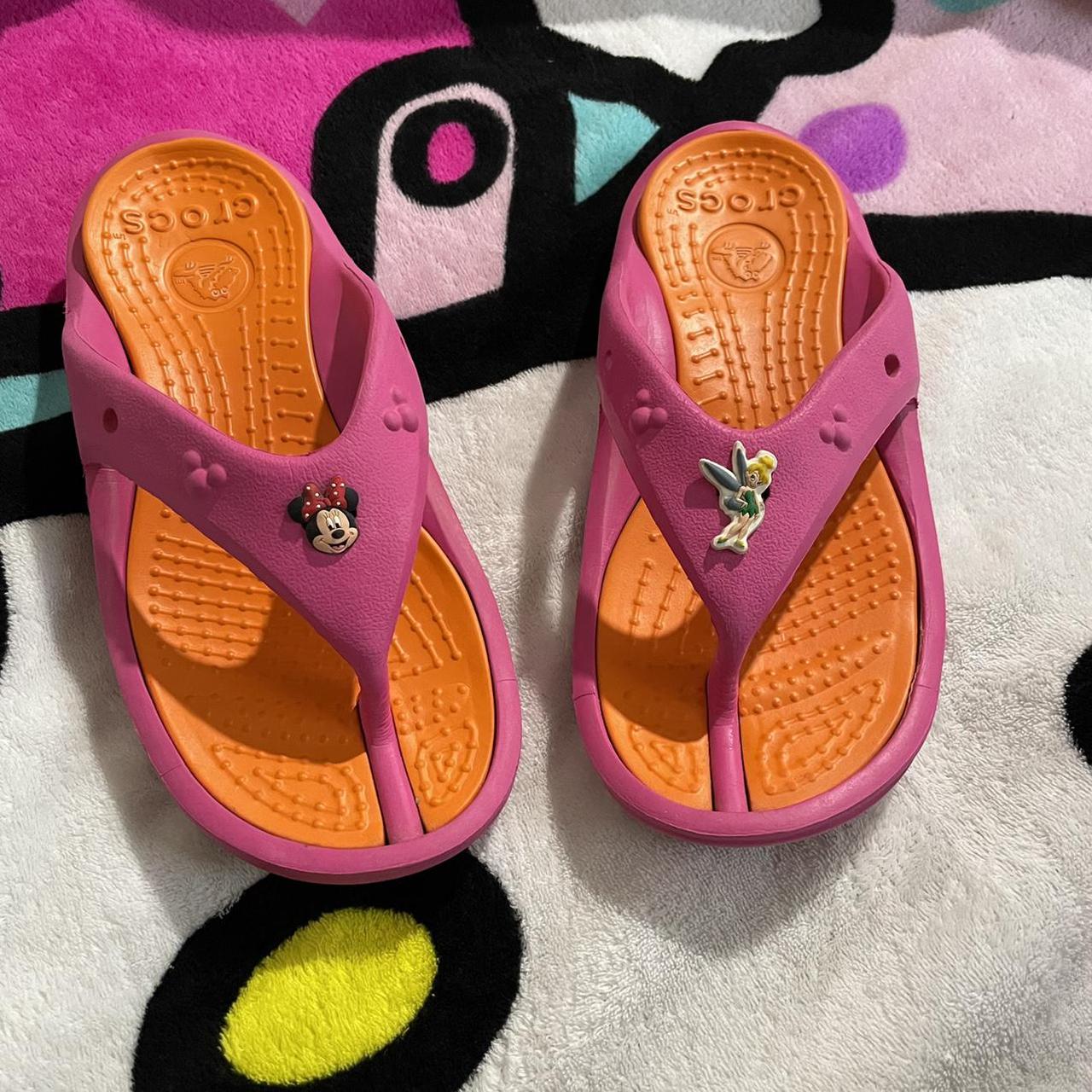 Crocs pink and orange flip flop sandals, only worn a... - Depop