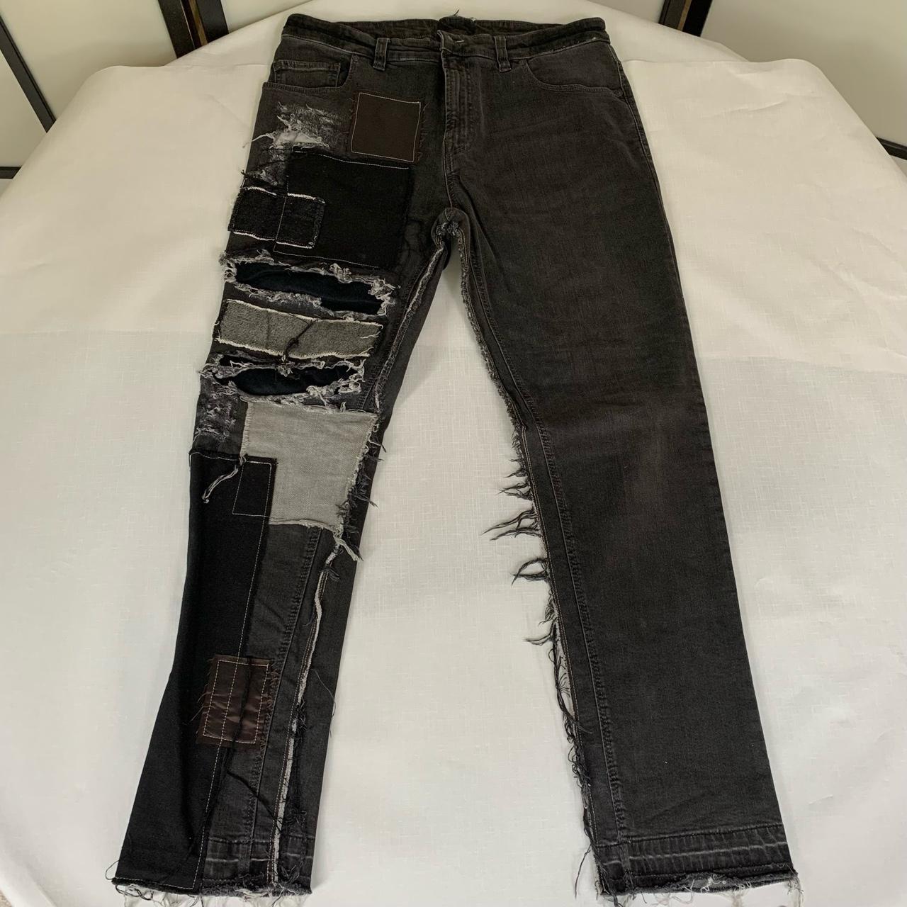 Val Kristopher black patchwork frayed ripped jeans... - Depop